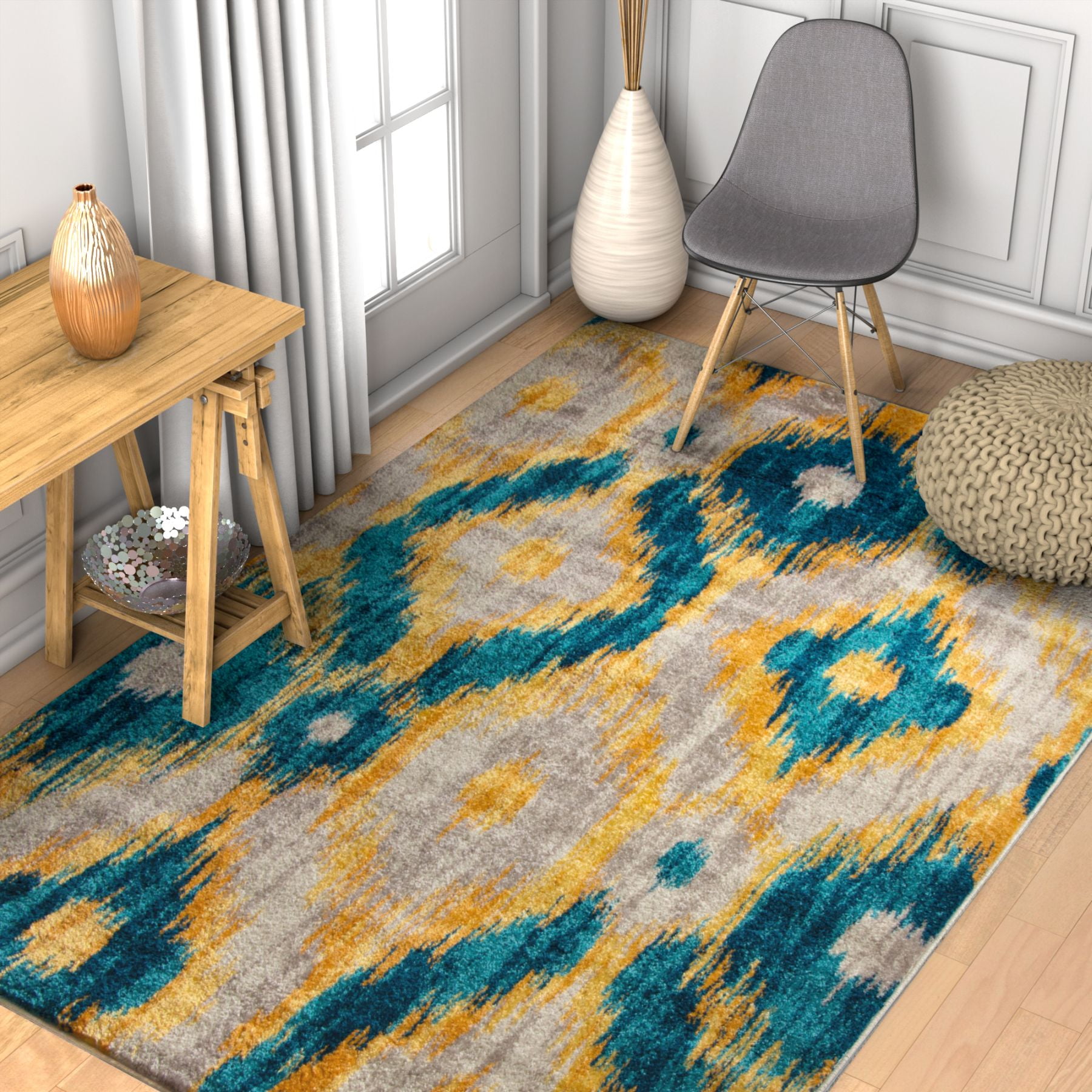 Well Woven Vettore Rocambolesco Blue Ikat Area Rug - Walmart.com
