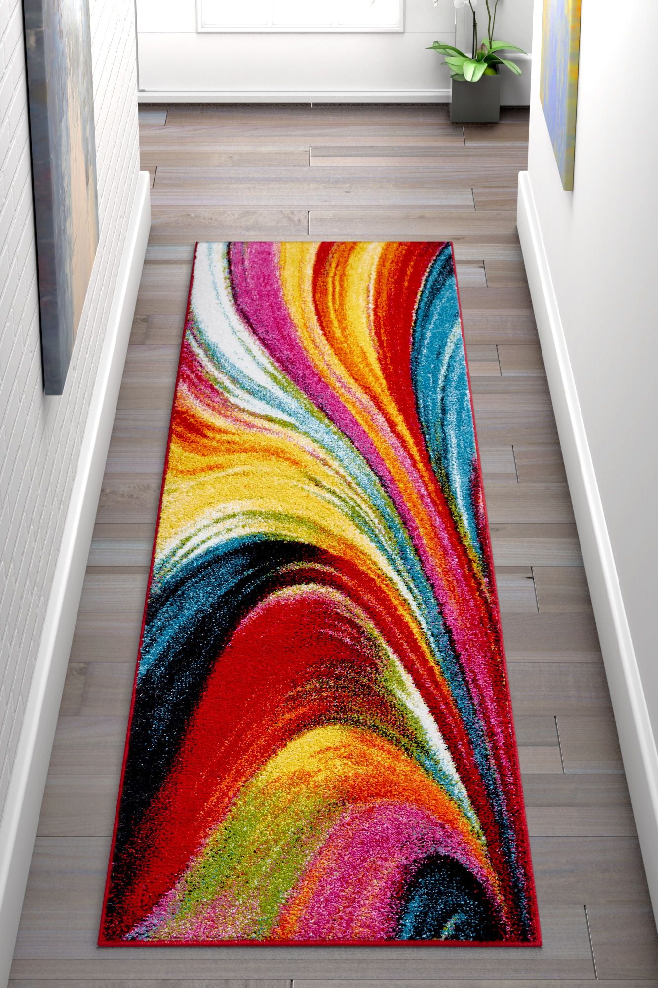 Well Woven Viva Pleasure Multi-color Modern Abstract Lines 2'3" x 7'3 ...