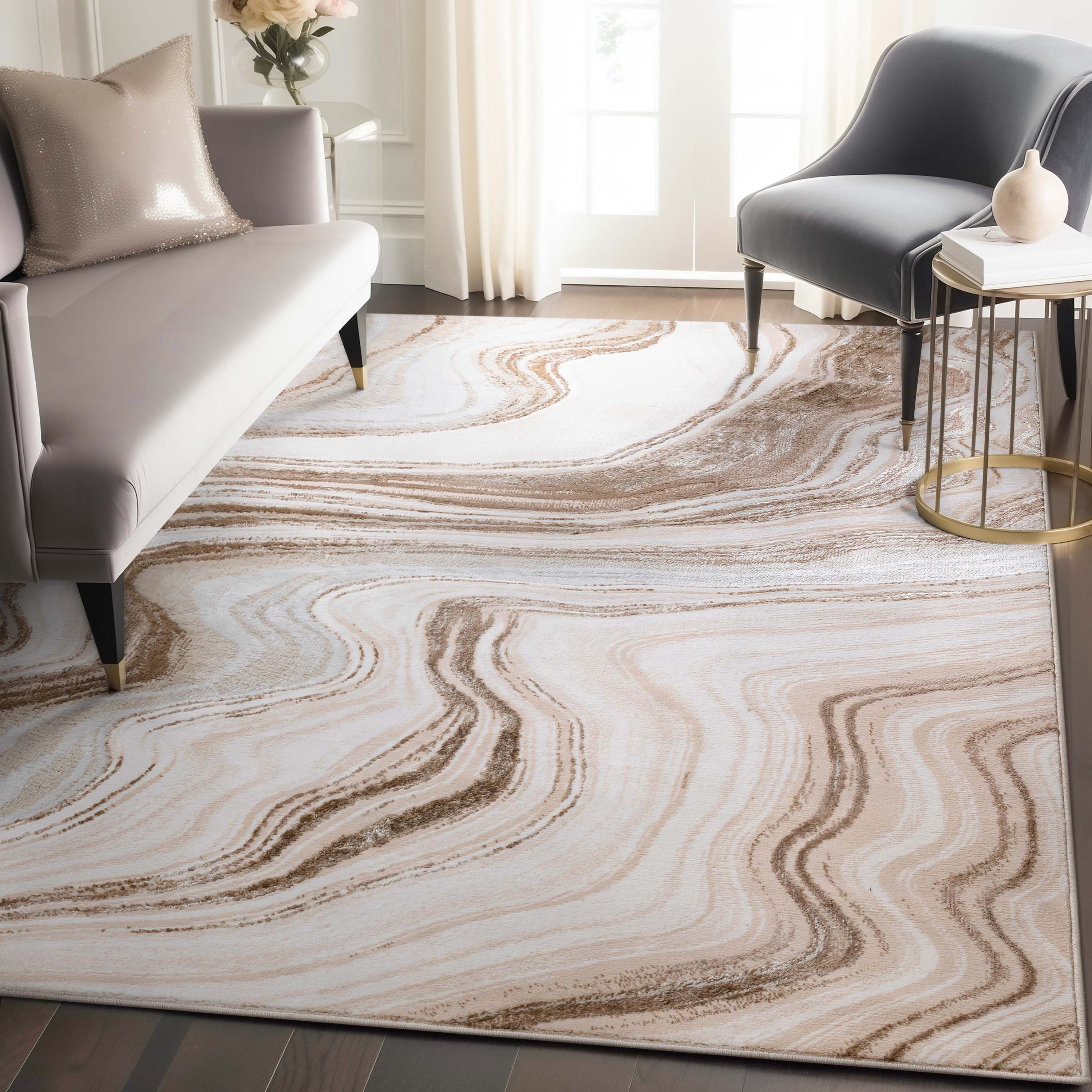 Well Woven Werrick Abstract Modern 9'3" x 12'6" Area Rug - Ivory Wavy ...