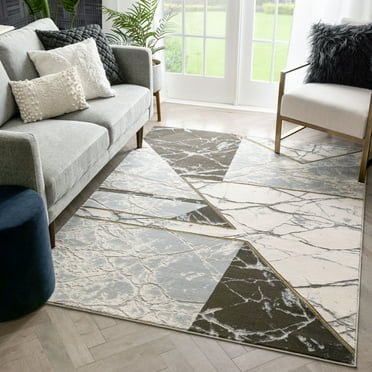 Well Woven Werrick Grey & Gold Striated Marble Pattern Area Rug 3'11" x ...
