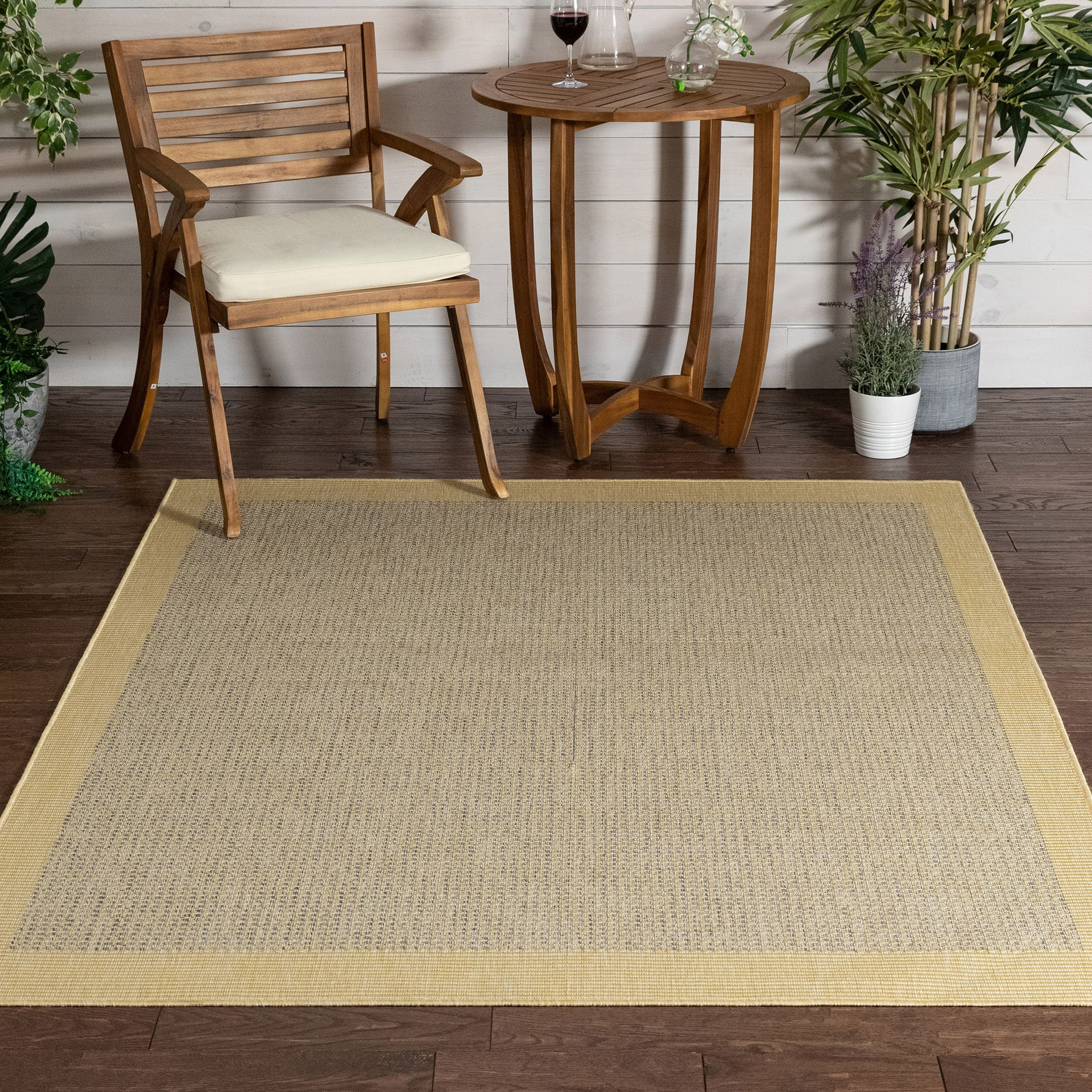 Well Woven Bright Yellow Outdoor Indoor Solid Color Border Area Rug (7 ...