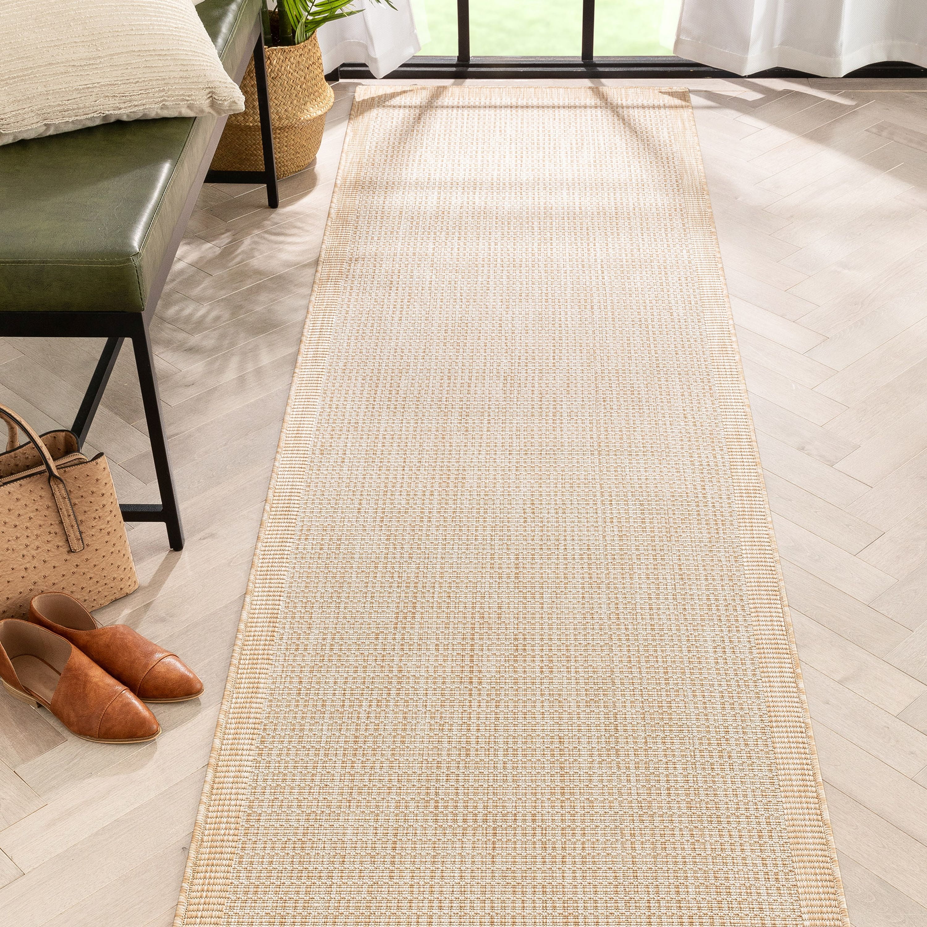 Well Woven Woden Taupe Indoor/Outdoor Solid Color Border Runner Rug ...