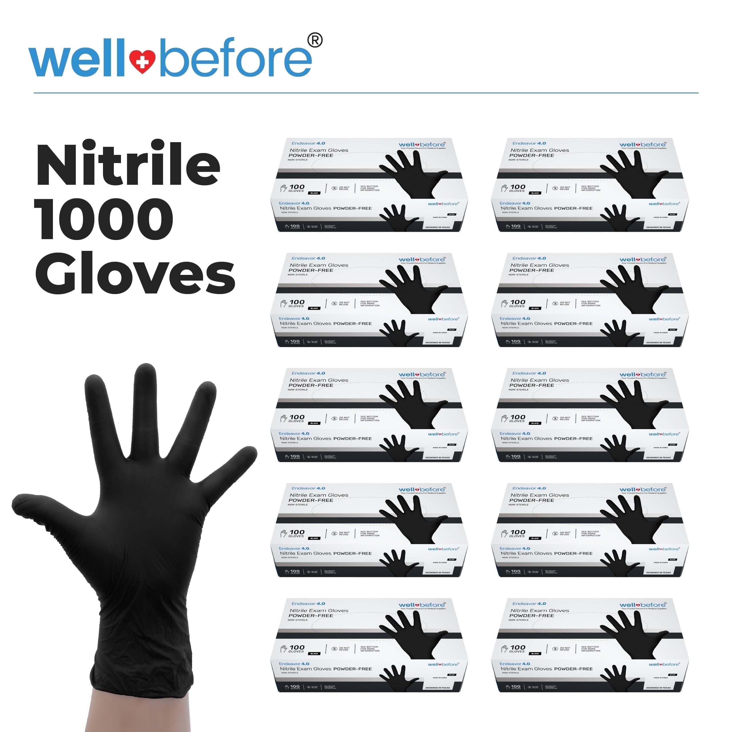 WellBefore Black Nitrile Disposable Gloves - XLarge 1000 Ct. Disposable ...