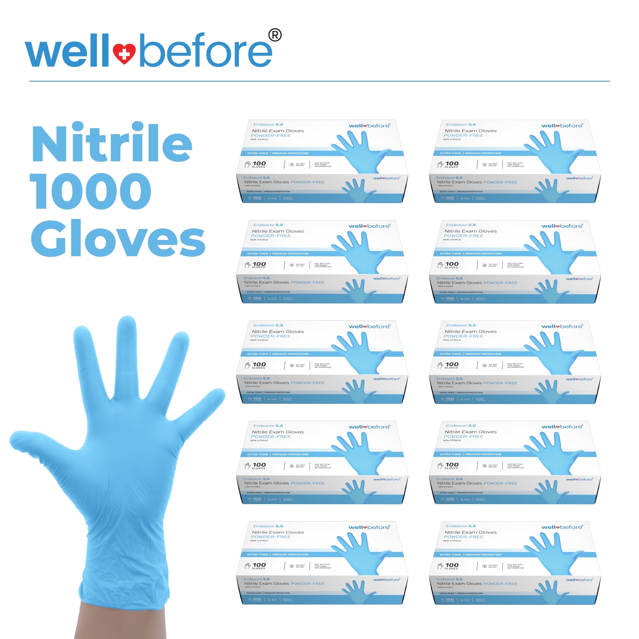 WellBefore Blue Nitrile 5 Mil Disposable Gloves - Small 1000 Ct ...
