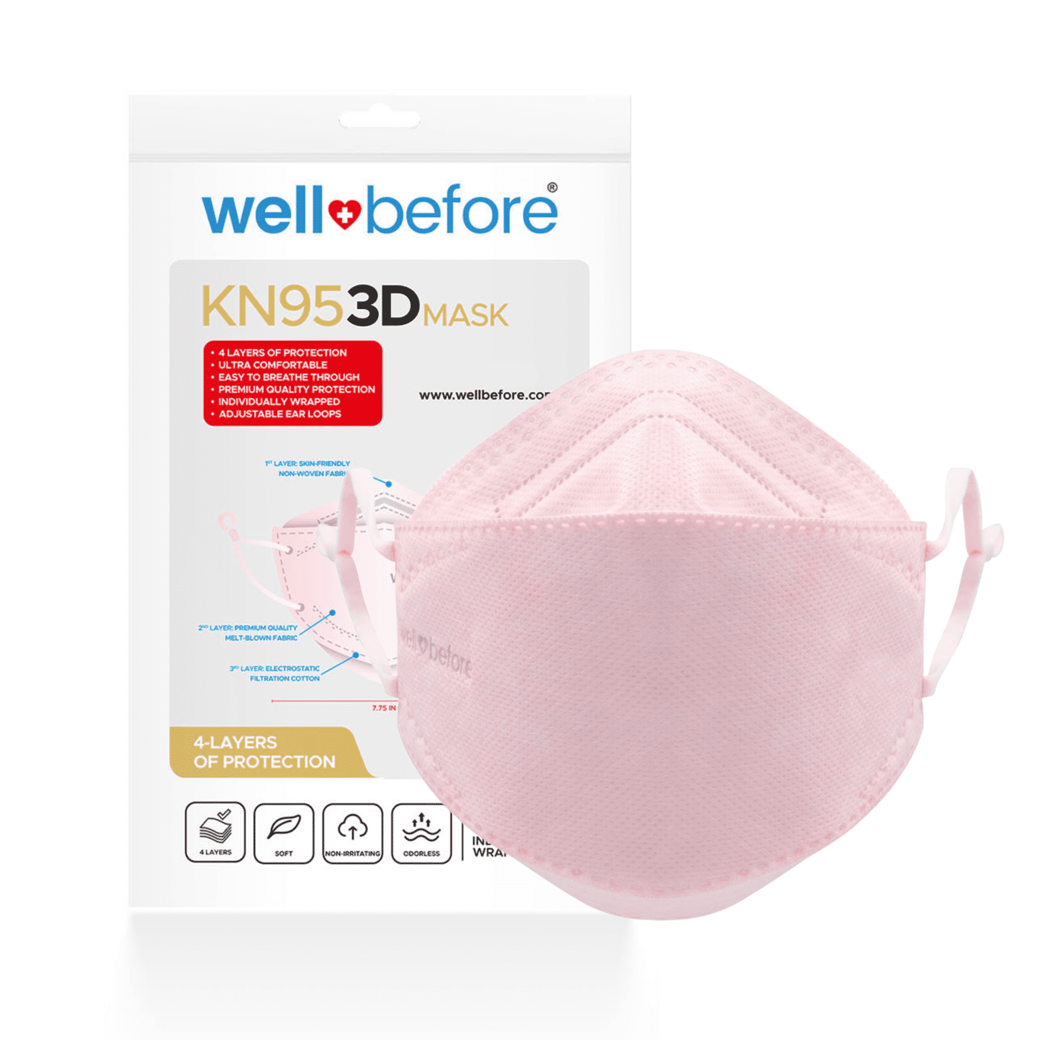 WellBefore KN95 Face Masks 10 Pack, Comfortable, Disposable with Adjustable Ear Loops KN95 Mask ...