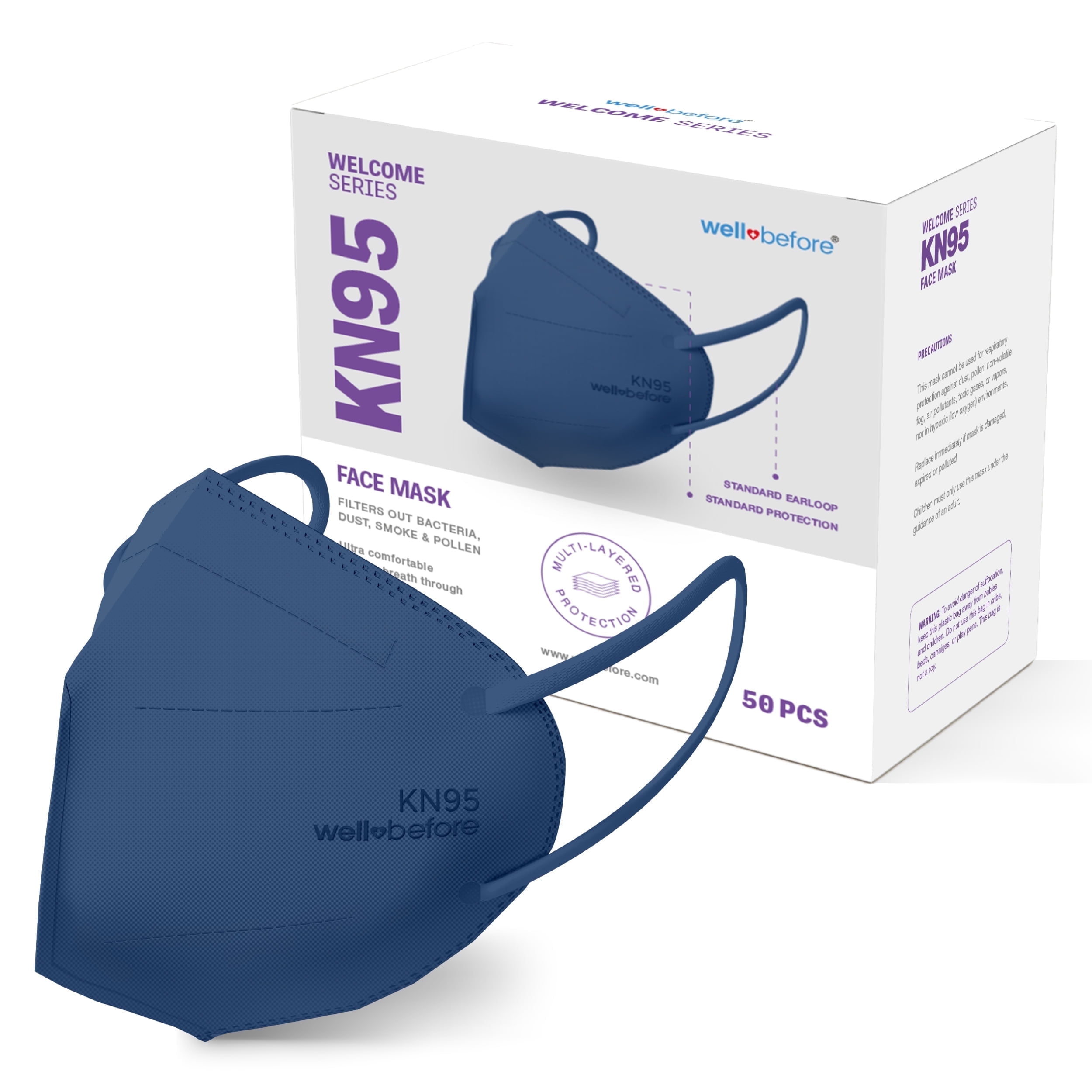 WellBefore Welcome Series KN95 Face Mask, Denim, Medium, Pack of 50 ...