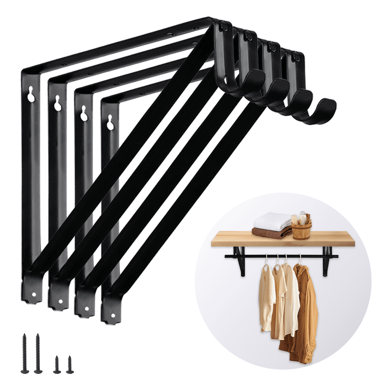 WellMade 11" x 9.5" Steel Black Closet Rod Brackets, Heavy Duty Closet ...