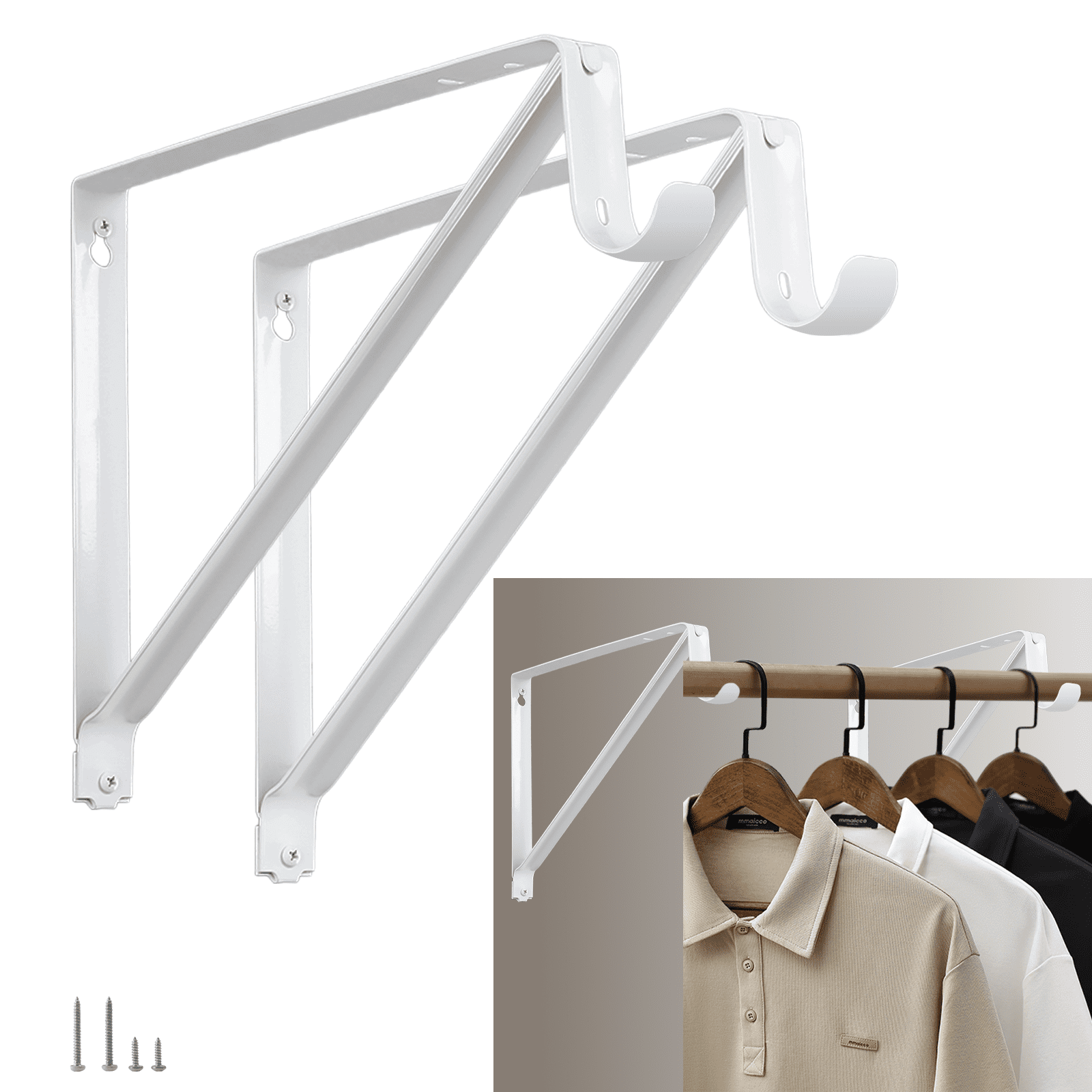 WellMade 11" x 9.5" Heavy Duty Closet Shelf & Rod Brackets, White Wall ...