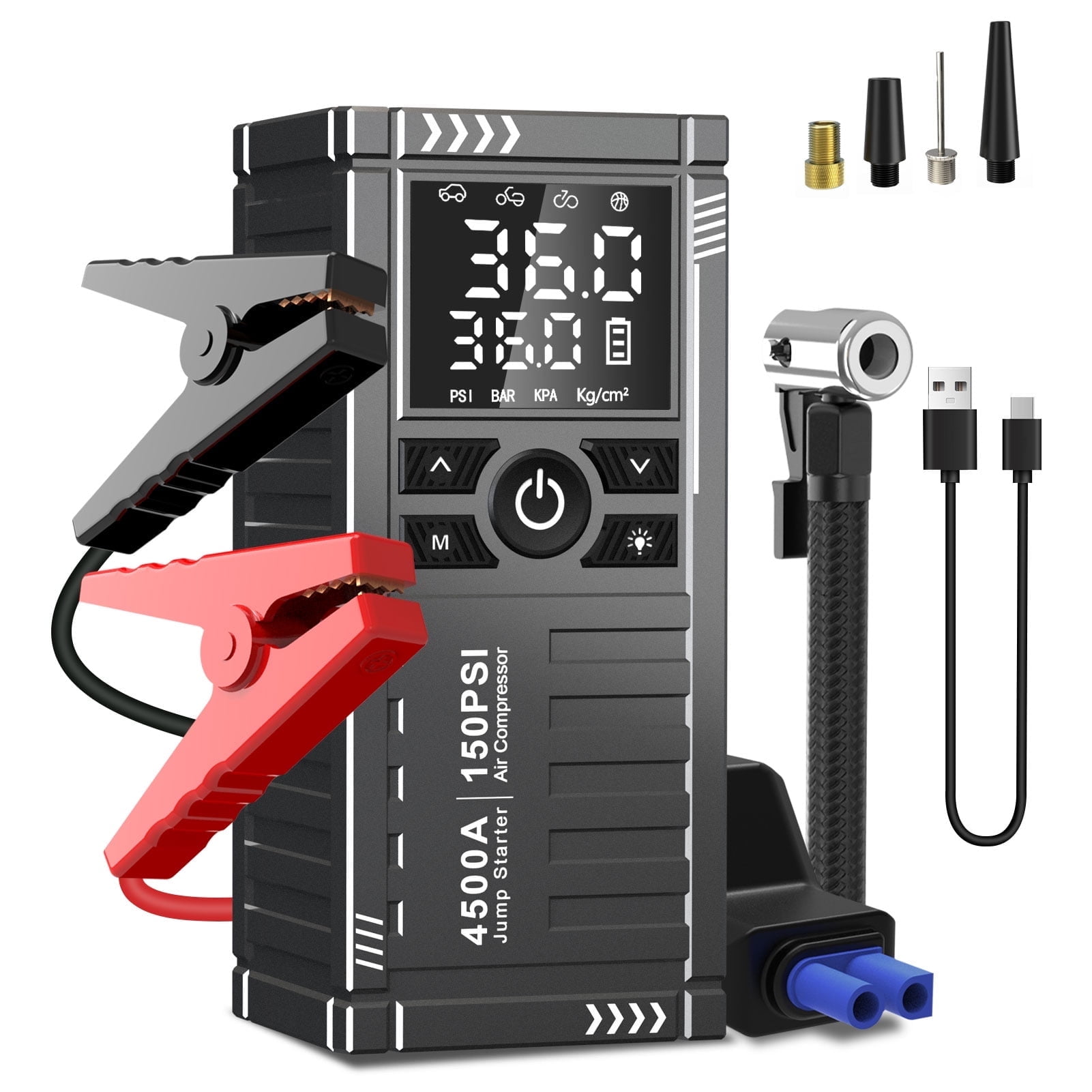 WellMall Auto Jump Starter with Air Compressor - 4500A 150PSI Portable ...