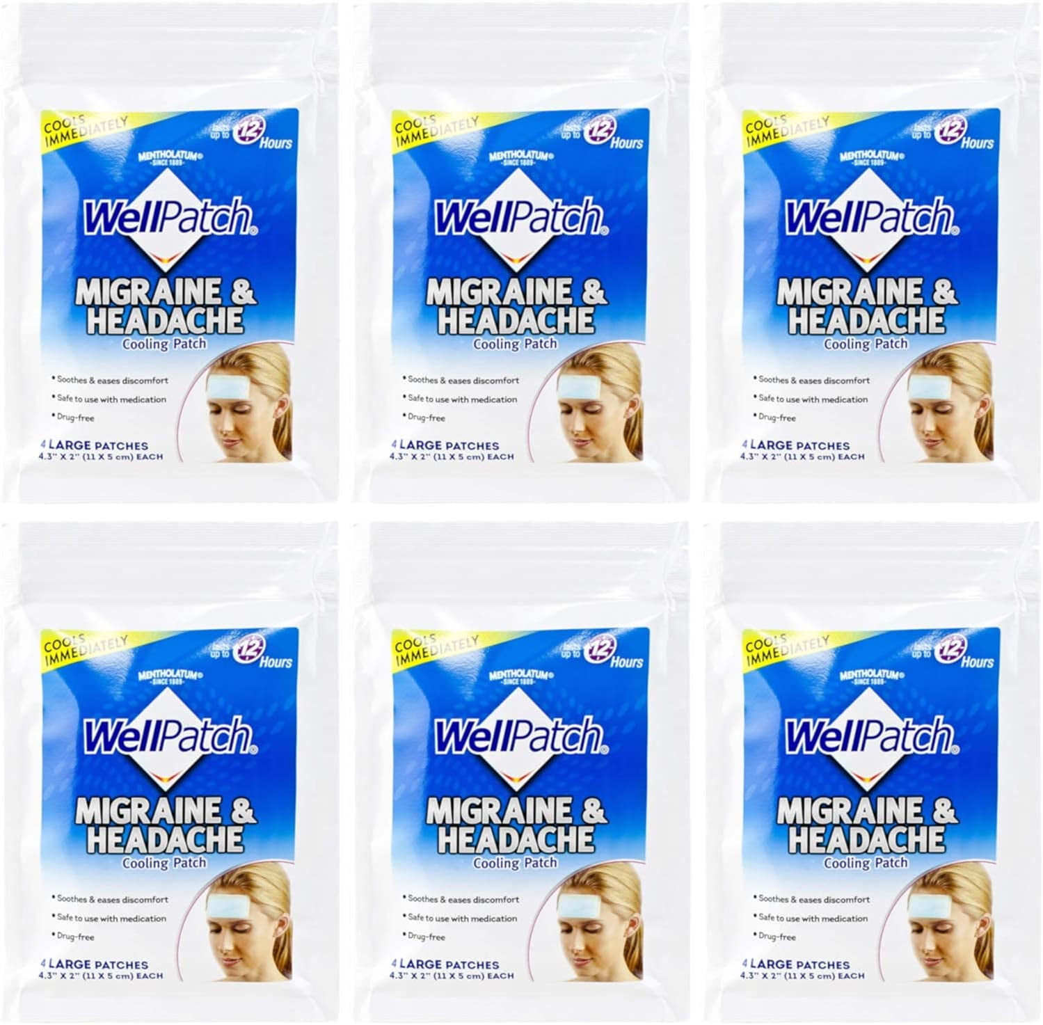 WellPatch Migraine & Headache Relief Cooling Patch, 4 ea Menthol Neck ...