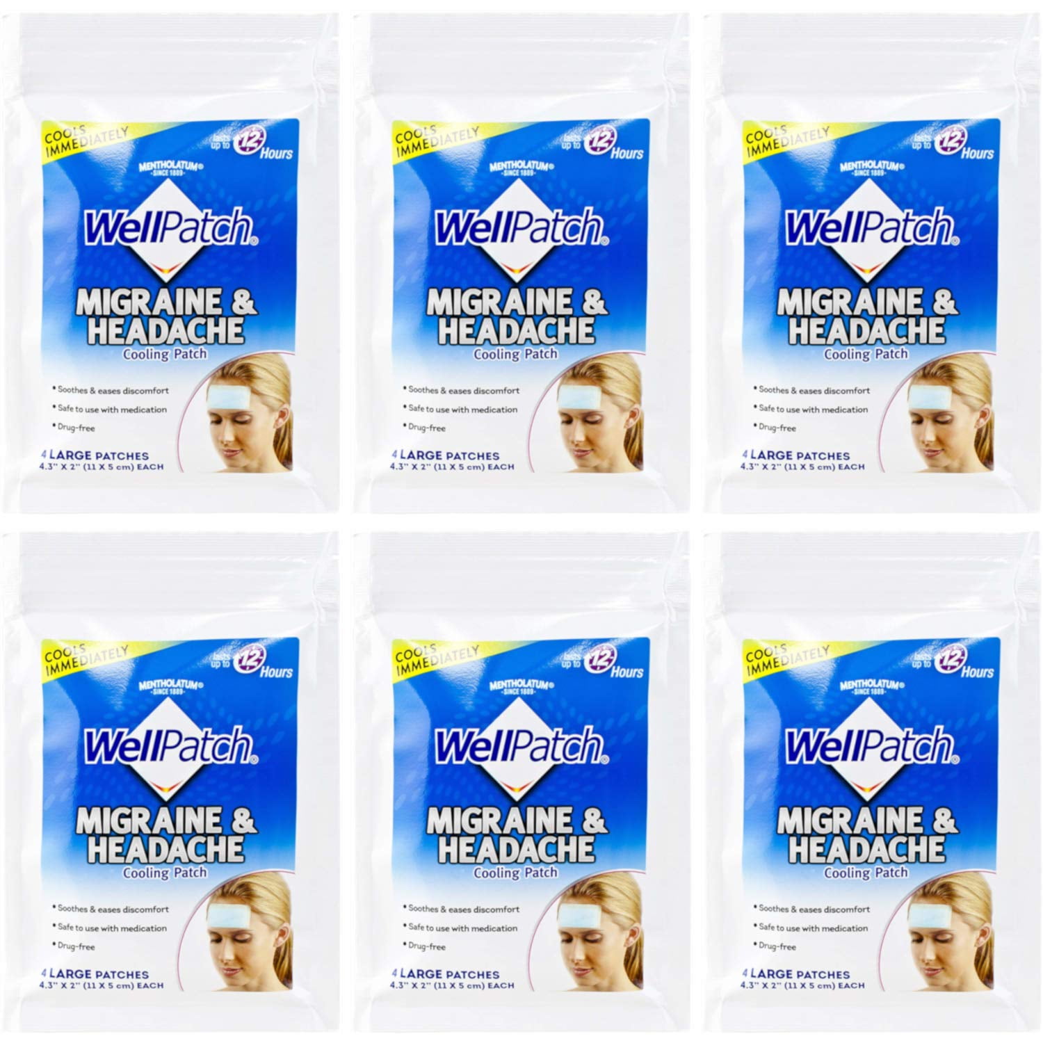WellPatch Migraine & Headache Relief Cooling Patch, 4 ea Menthol Neck ...