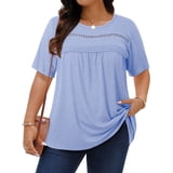 WellSize Lace Plus Size Women Blouses Casual Tunic Boho Tops Crew Neck ...