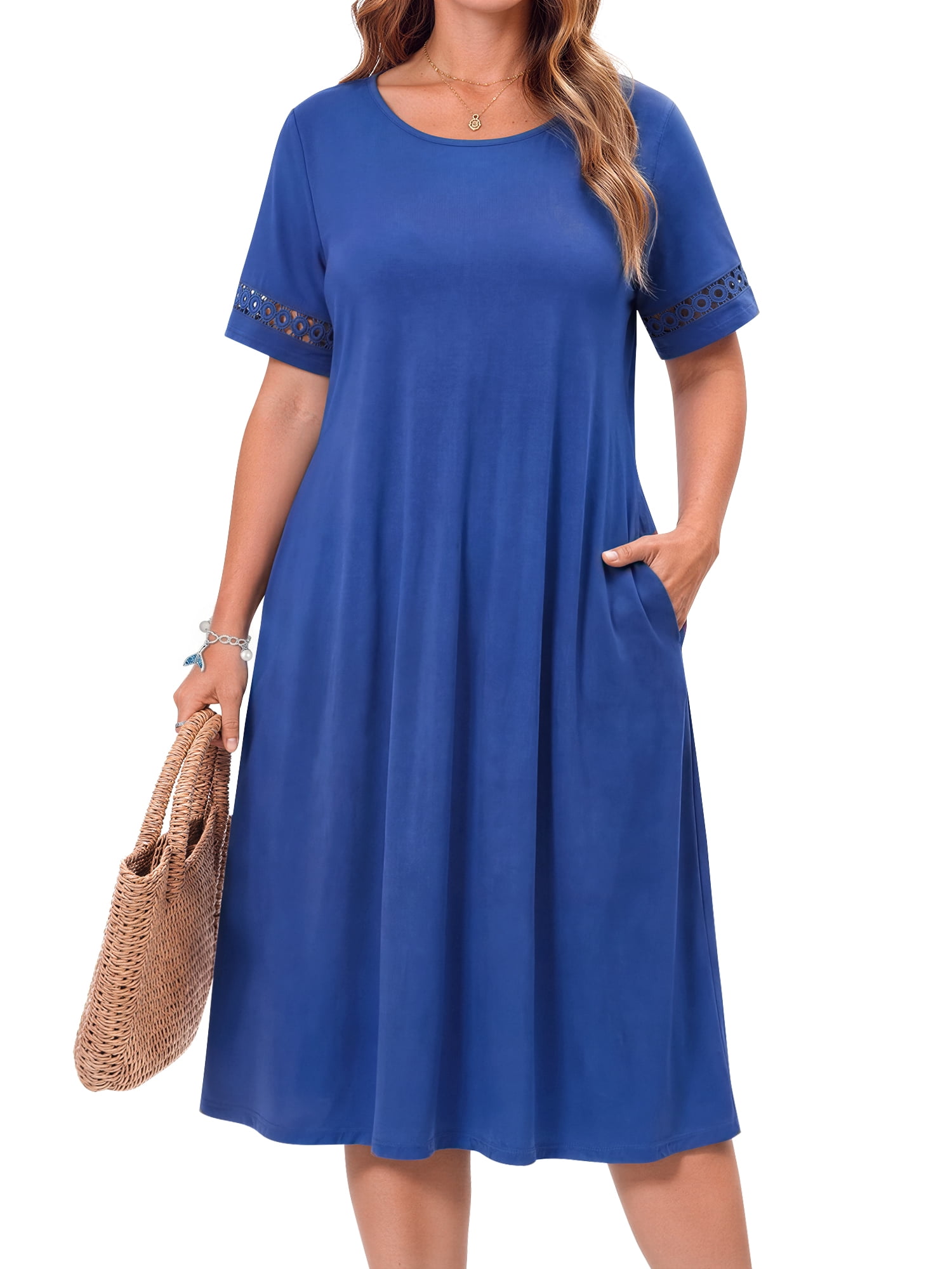 WellSize Plus Size Dresses for Women Summer Crew Neck Short Sleeve ...