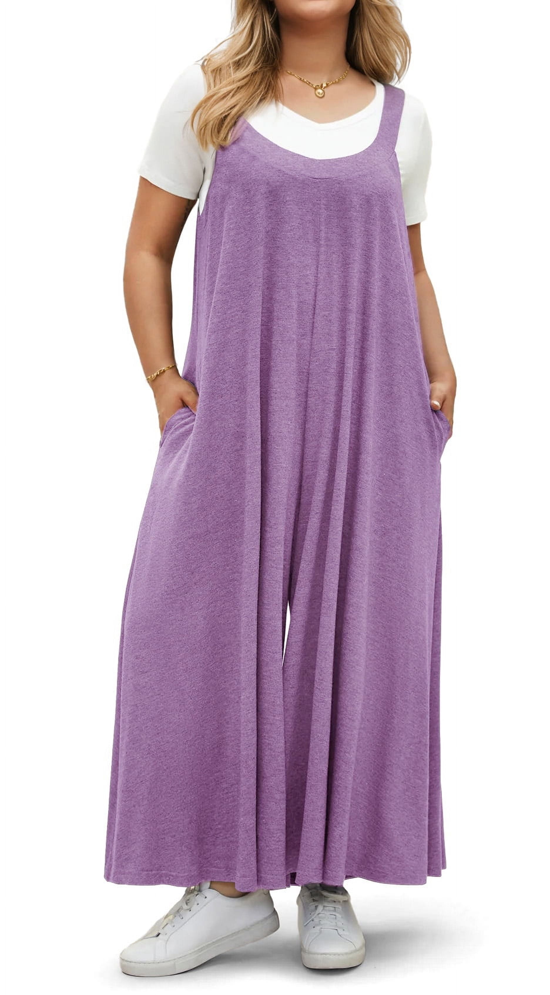 WellSize Plus Size Jumpsuits for Women Adjustable Straps Loose Overalls ...