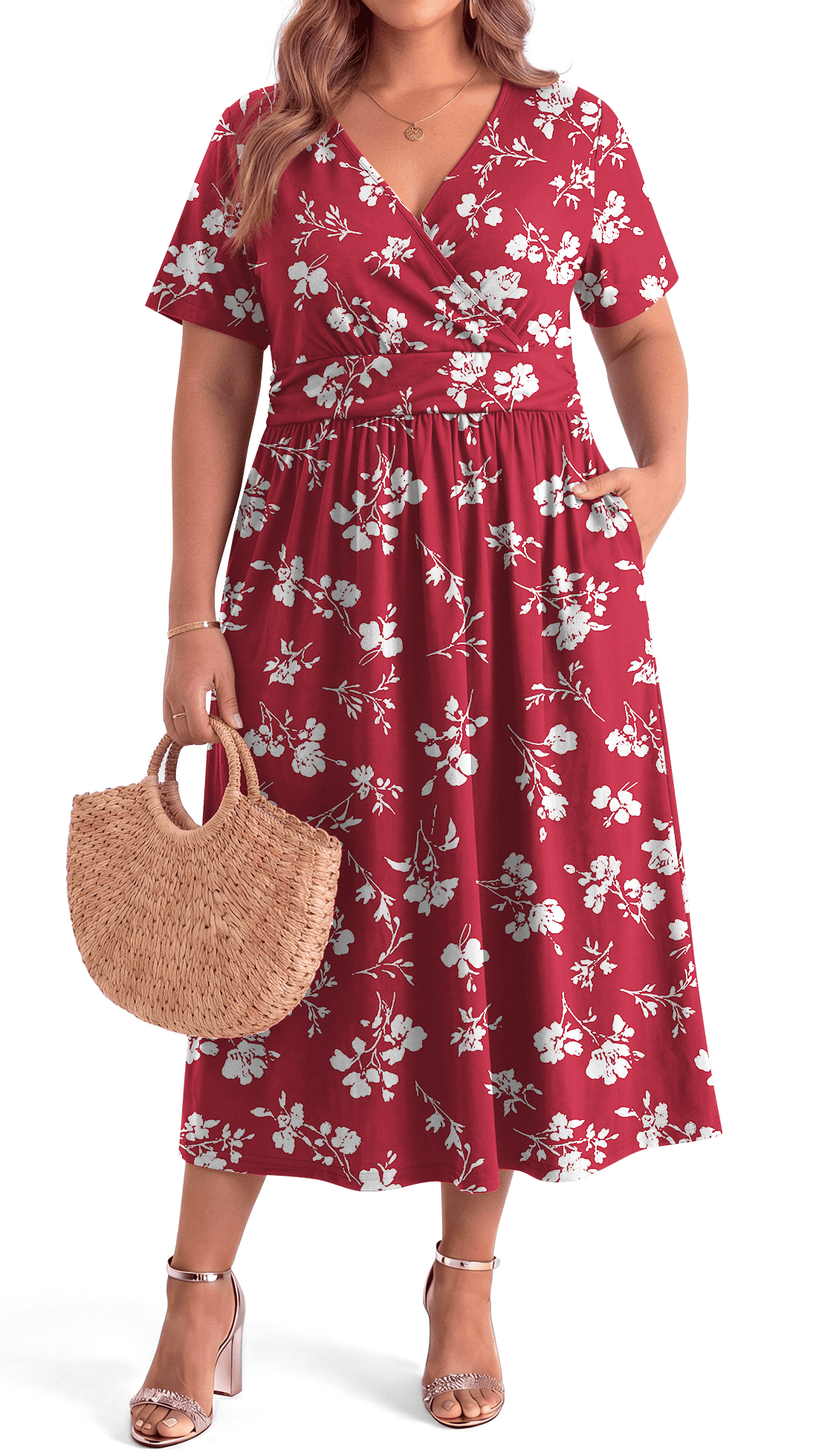 WellSize Plus Size Maxi Dresses for Women Casual V Neck Short Sleeve ...