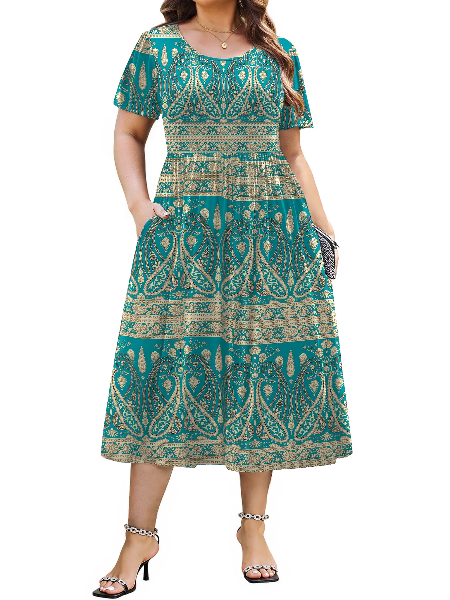 WellSize Plus Size Women Summer Dresses Casual Crew Neck Short Sleeve ...