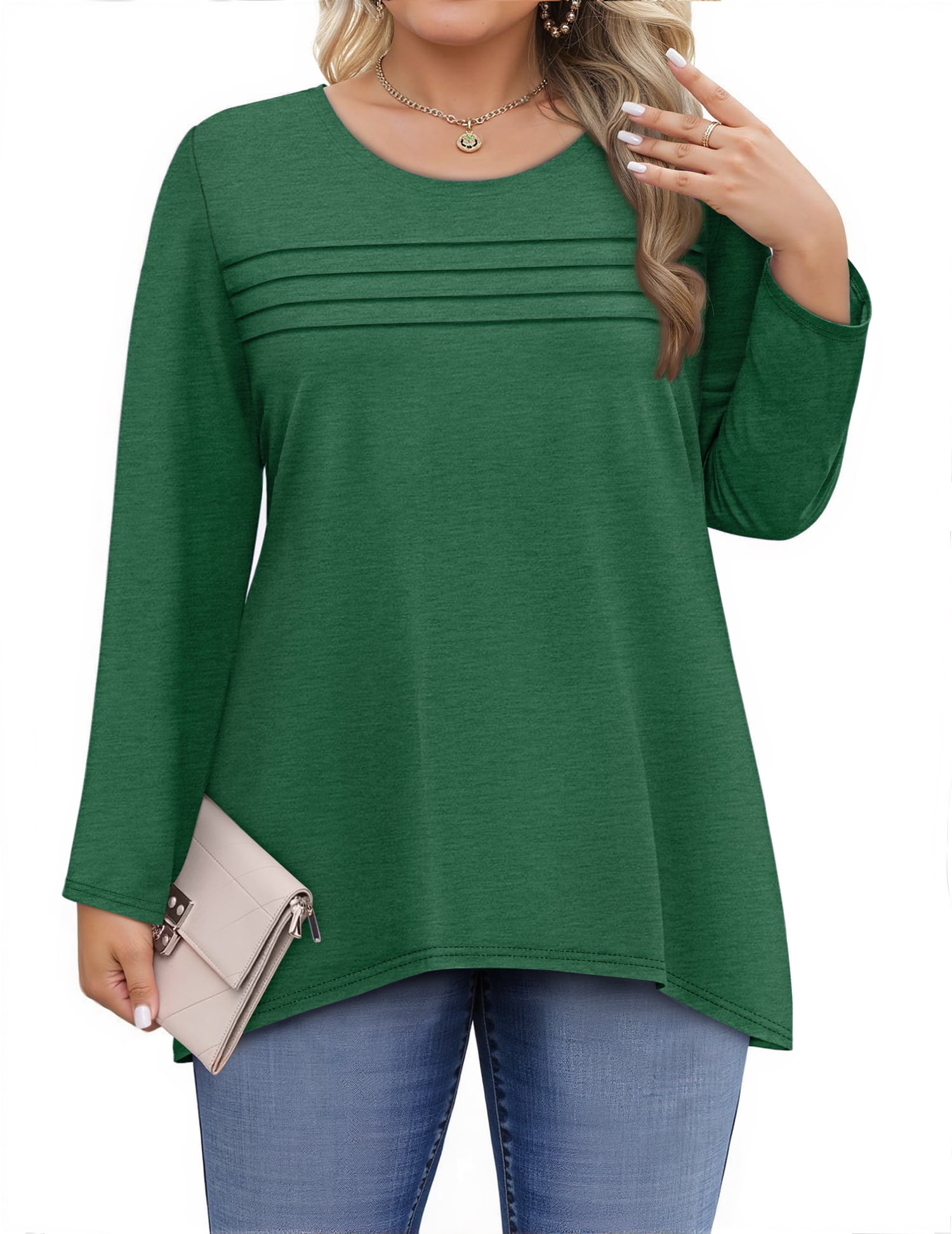 WellSize Plus Size Women Tunic Tops Casual Crew Neck Long Sleeve ...