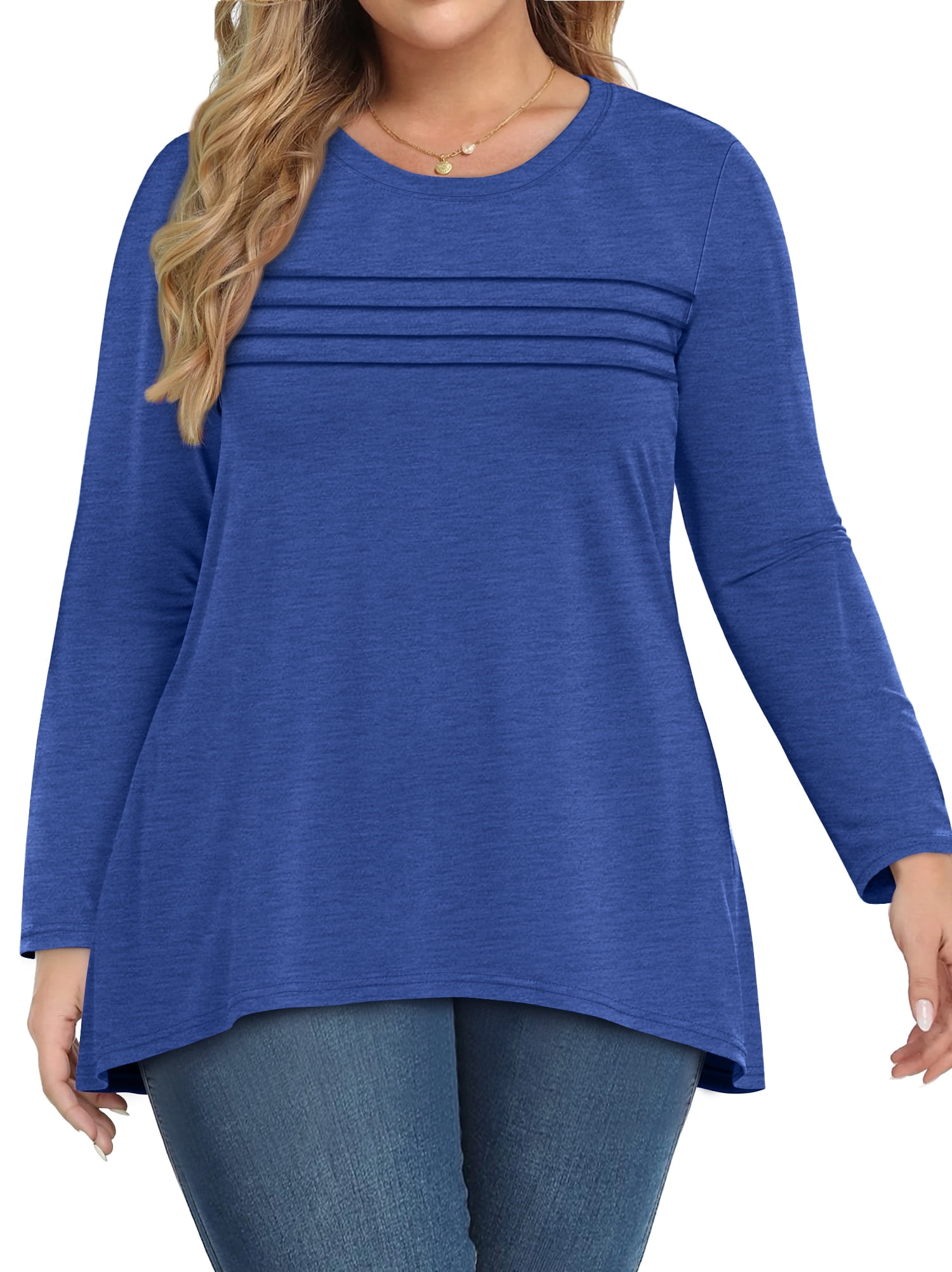 WellSize Plus Size Women Tunic Tops Casual Crew Neck Long Sleeve ...
