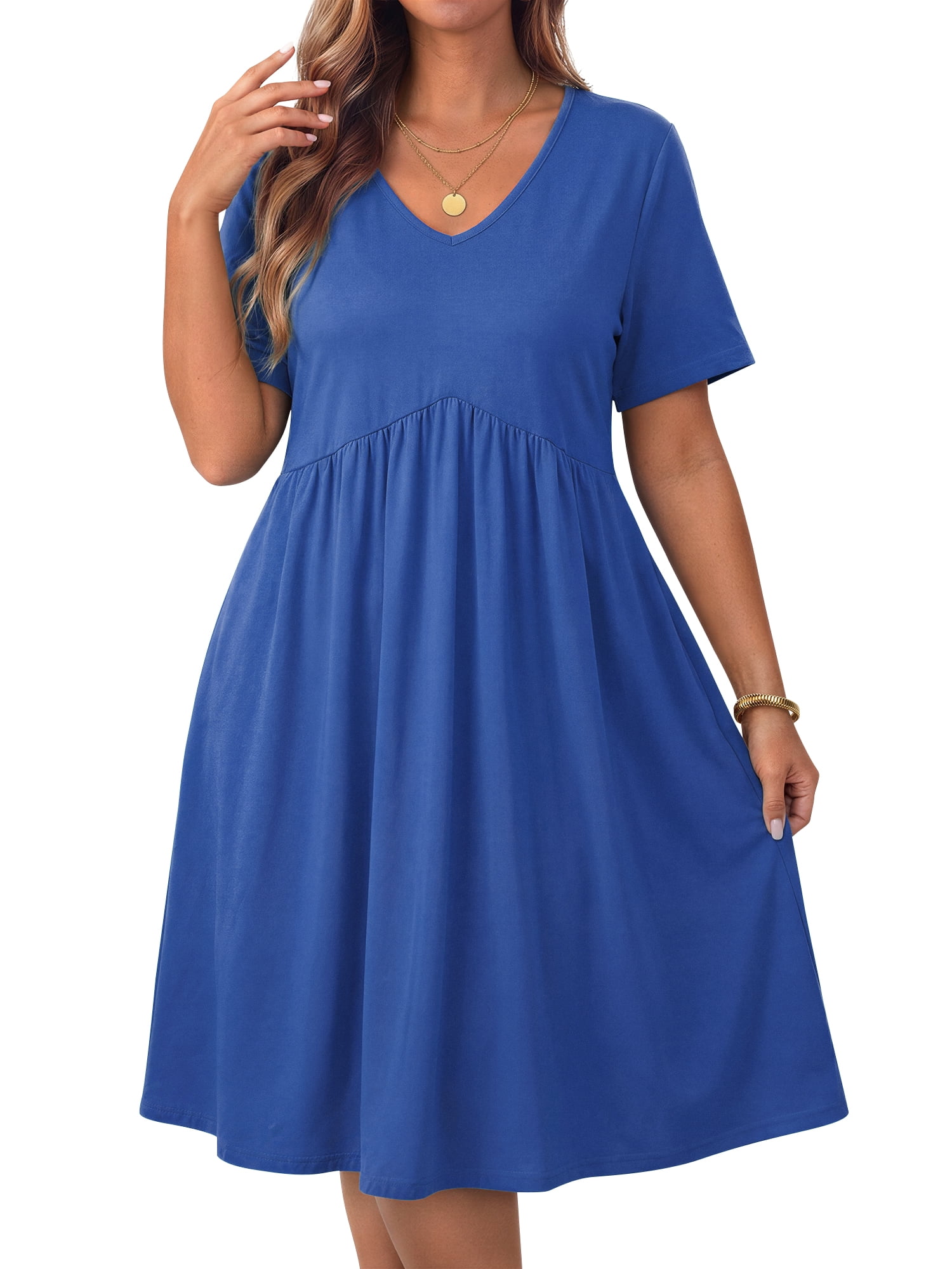 WellSize Plus size Dresses For Women Floral Casual V Neck Short Sleeve ...