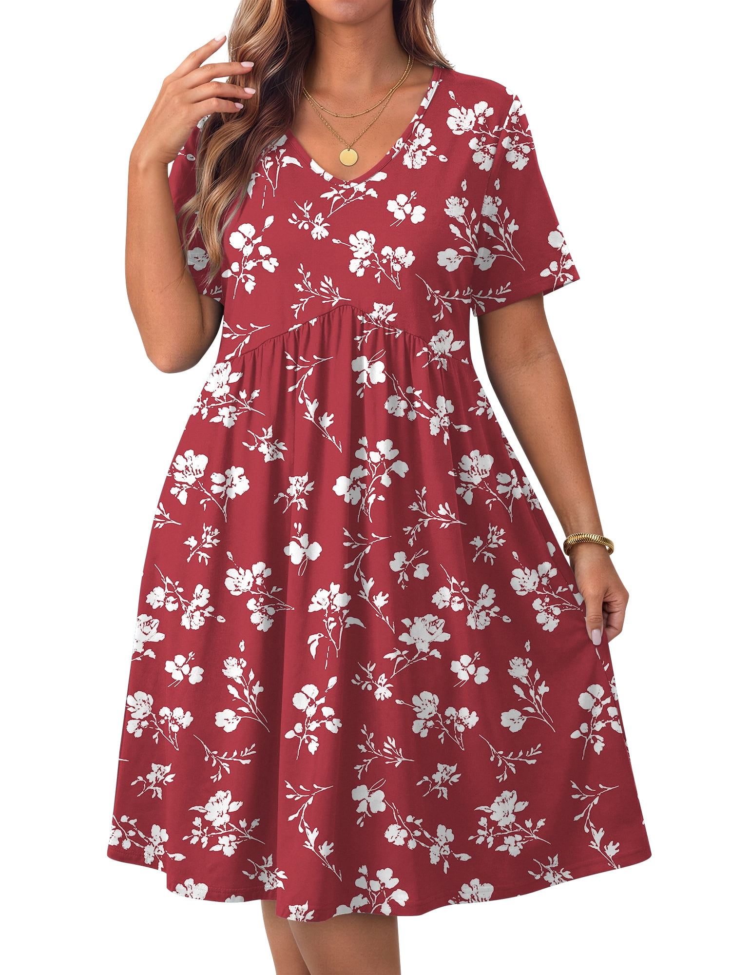 WellSize Plus size Dresses For Women Floral Casual V Neck Short Sleeve ...