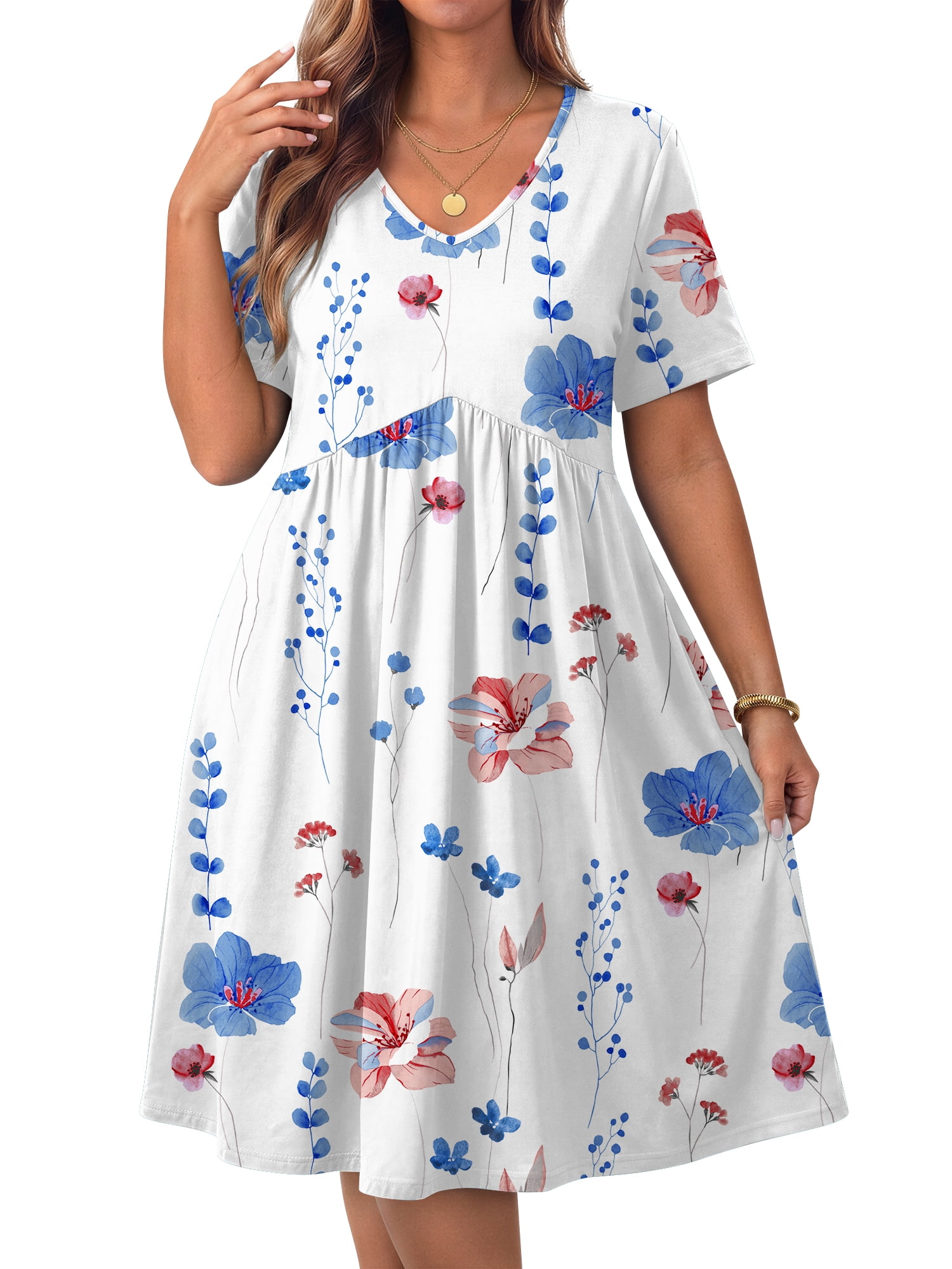 WellSize Plus size Dresses For Women Floral Casual V Neck Short Sleeve ...