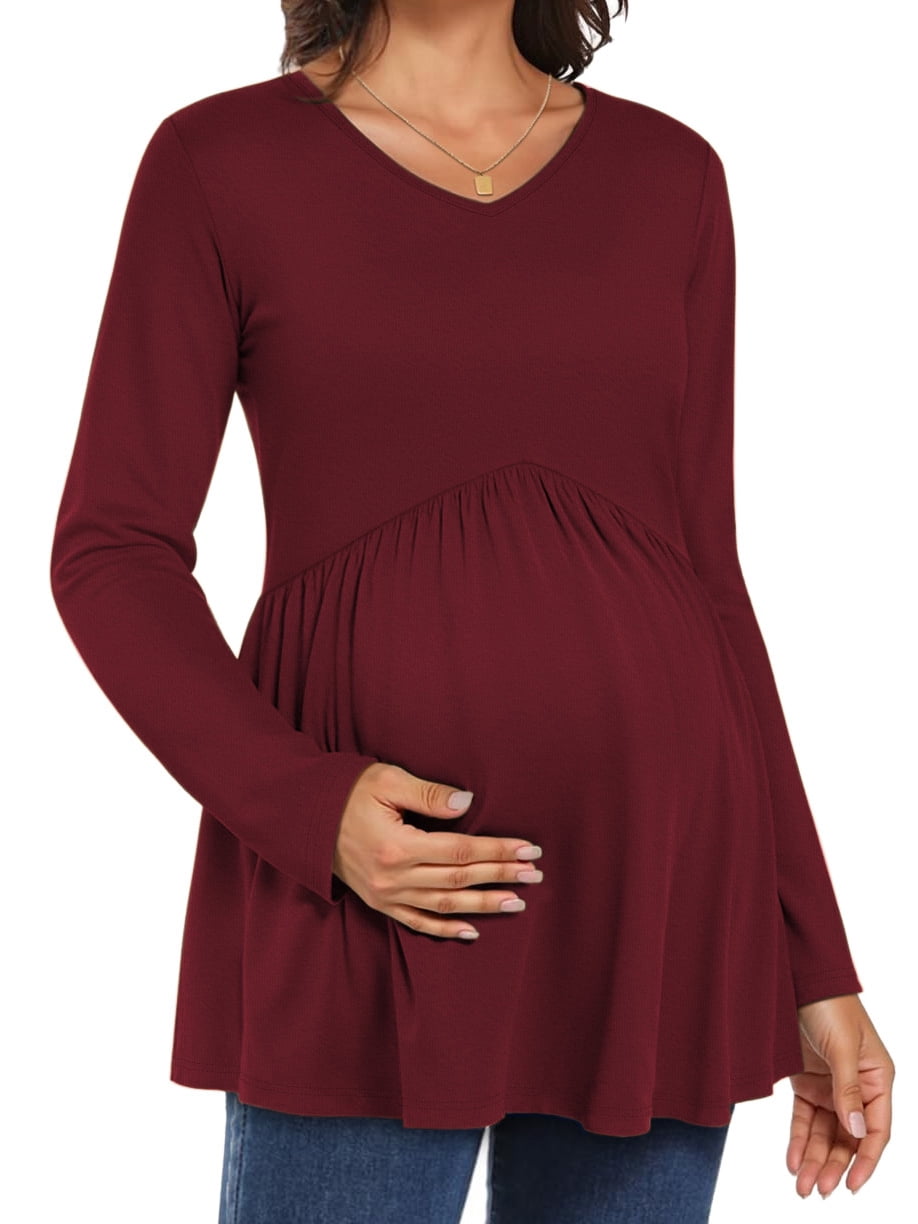 WellSize Women Maternity blouses Casual Fall Tunic Tops V Neck Long ...