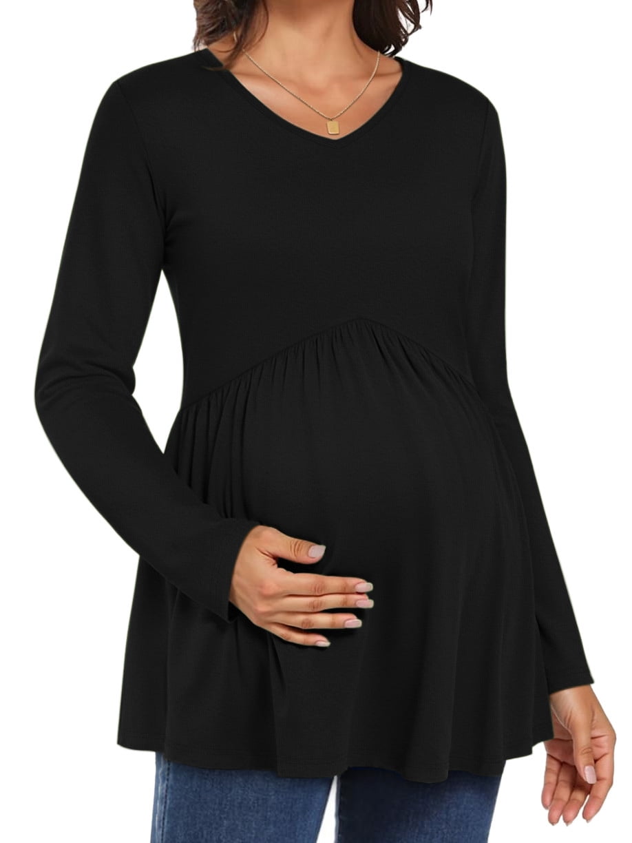 WellSize Women Maternity blouses Casual Fall Tunic Tops V Neck Long ...