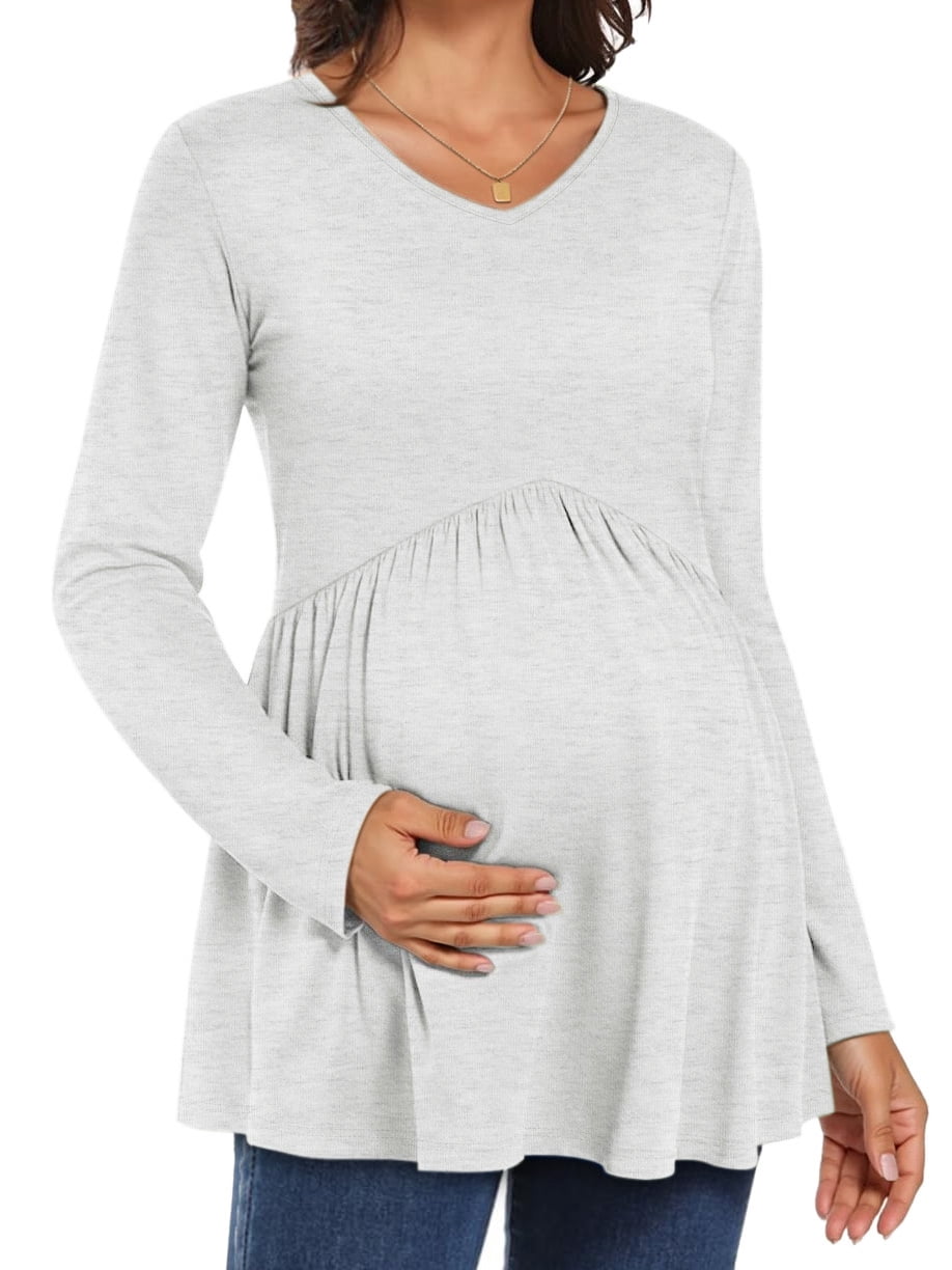 WellSize Women Maternity blouses Casual Fall Tunic Tops V Neck Long ...