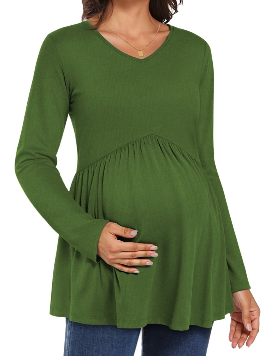 WellSize Women Maternity blouses Casual Fall Tunic Tops V Neck Long ...