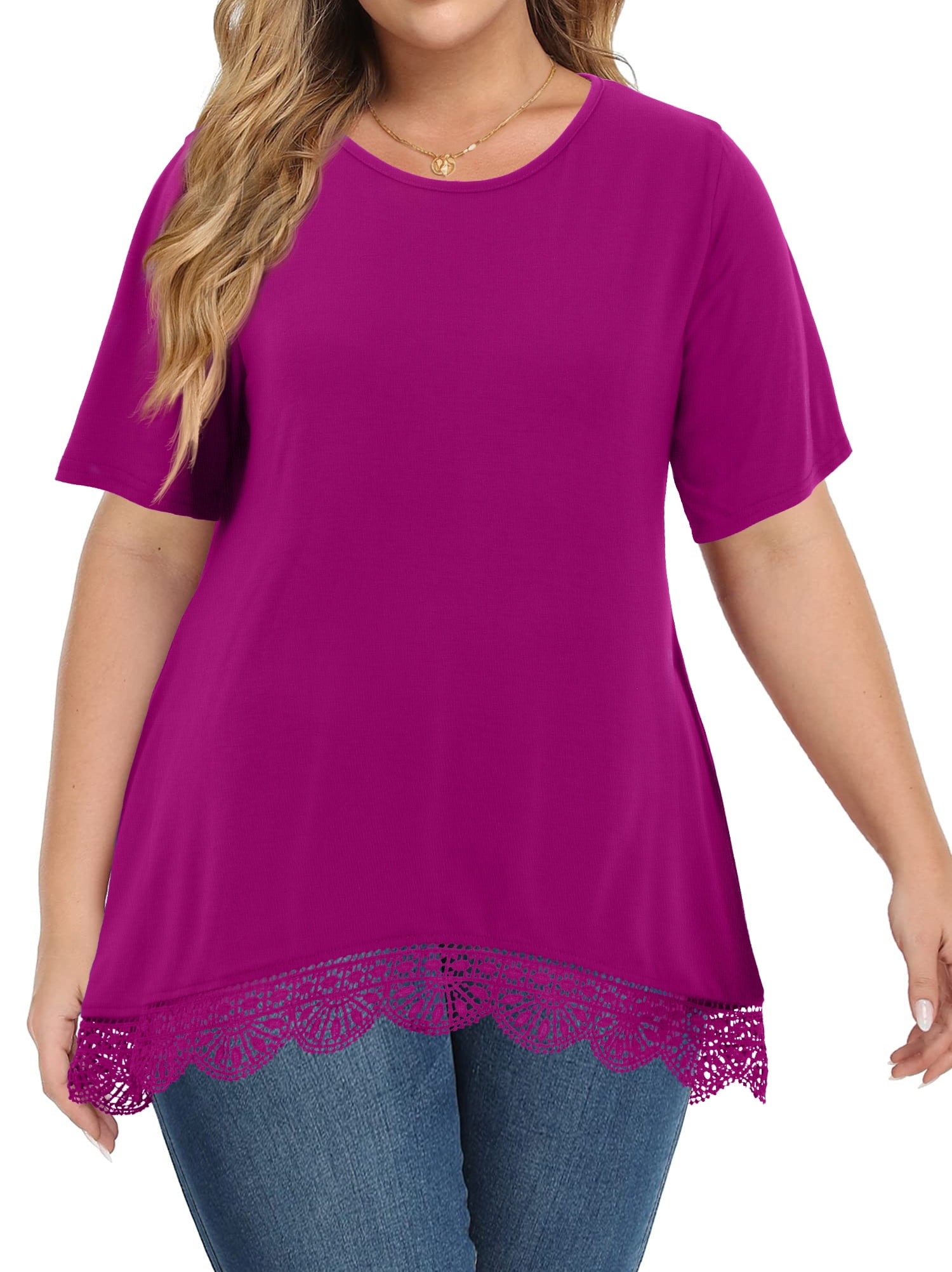 WellSize Plus Size Lace Tunic Blouse, Short Sleeve, Crew Neck, Summer ...