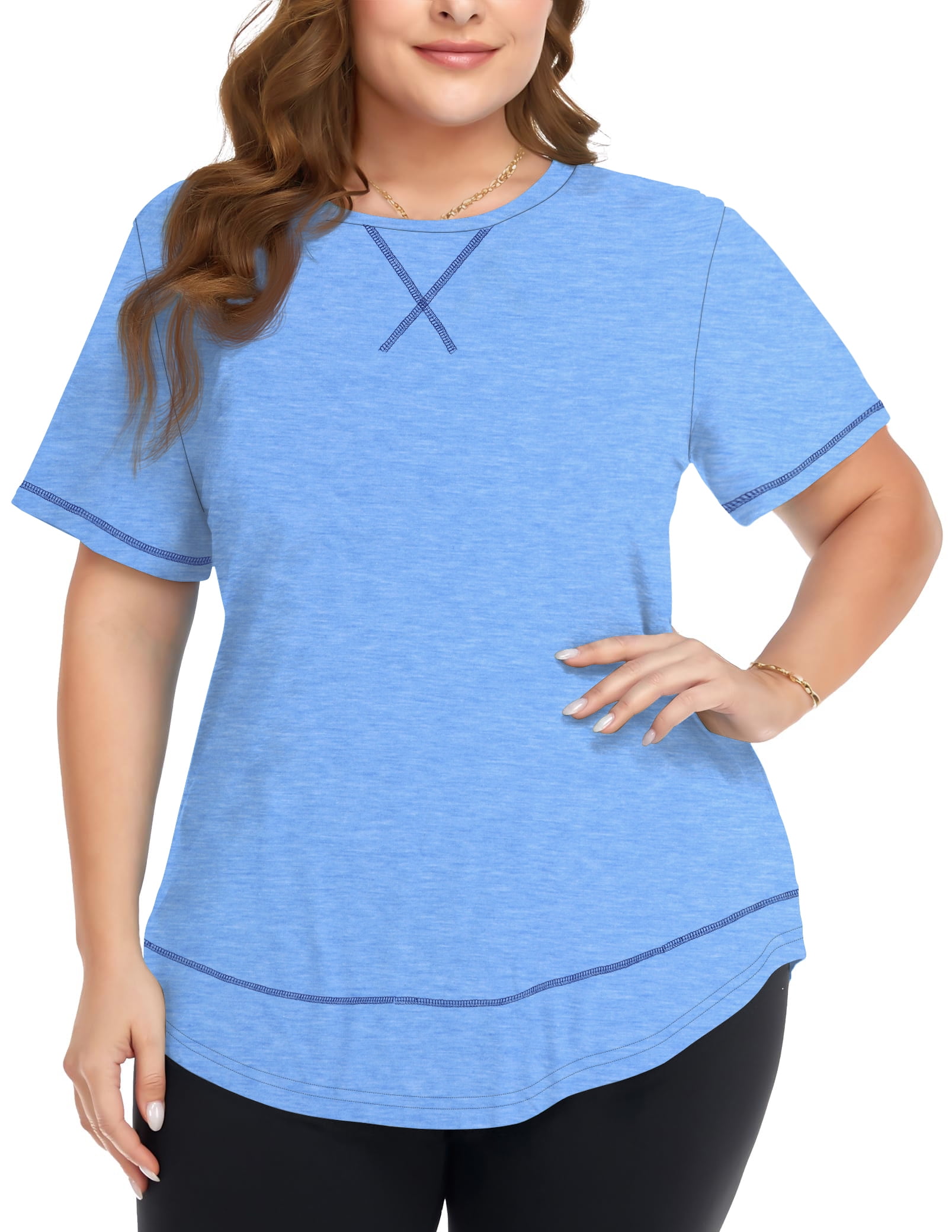 WellSize Womens Plus size Tops Curved Hem Summer Short Sleeve Shirts ...
