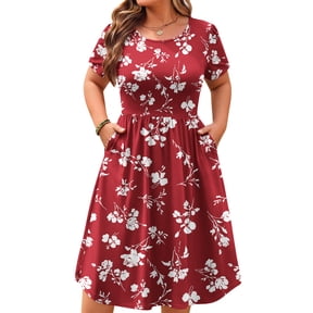 WellSize Plus Size Women Summer Dresses Casual Crew Neck Short Sleeve ...