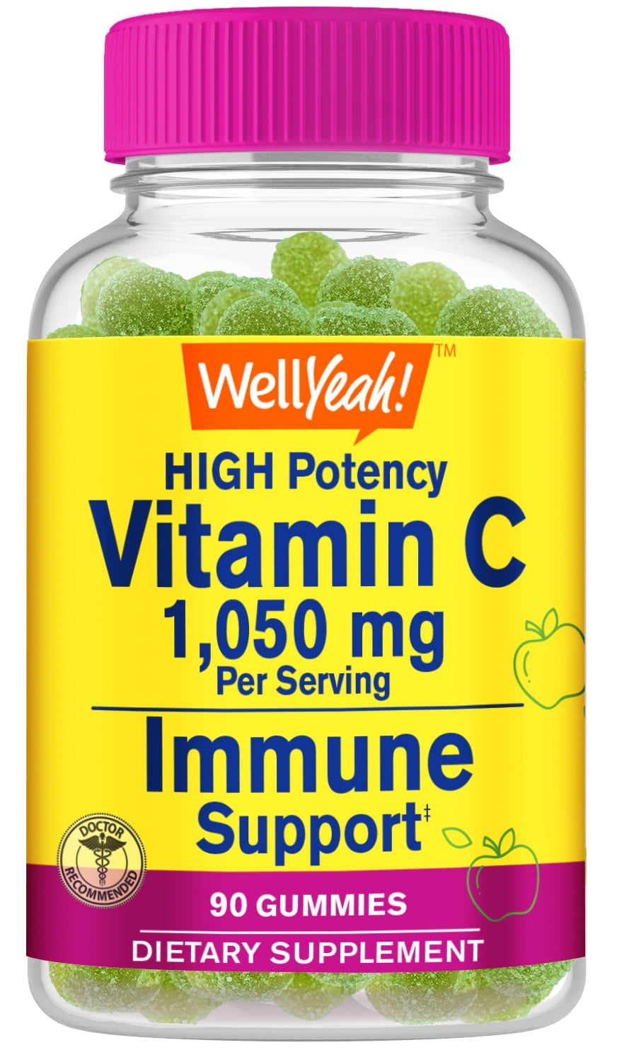 WellYeah Vitamin C 1050 mg Gummies - Natural Sour Apple Flavor - Immune ...