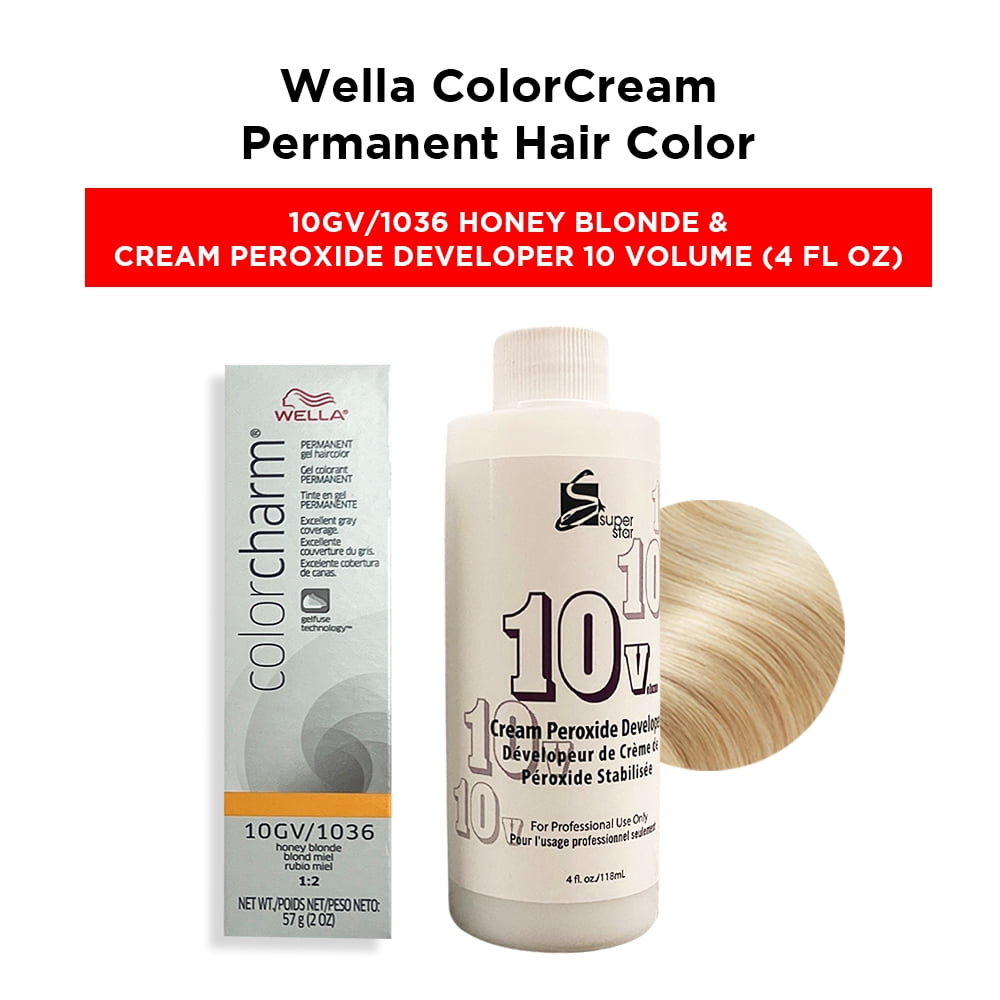 Wella Color Cream Permanent Gel Hair Color - 2 oz ( 10GV/1036 Honey Blonde ) and Cream Peroxide ...