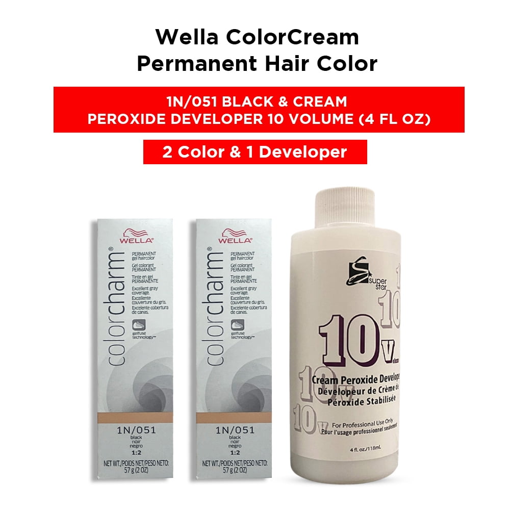 Wella Color Cream Permanent Gel Hair Color - 2 oz ( 1N/051 Black ) and ...