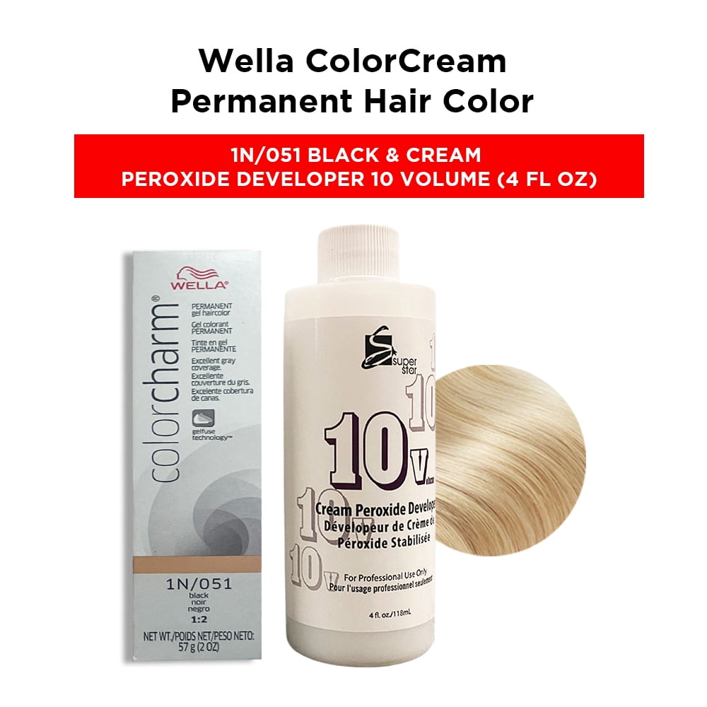 Wella Color Cream Permanent Gel Hair Color - 2 oz ( 1N/051 Black ) and ...