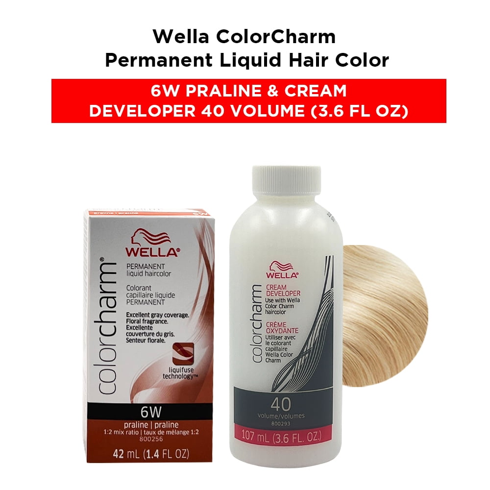 Wella ColorCharm Permanent Liquid Hair Color Toner - 1.4 oz ( 6W Praline ) and Cream Developer ...