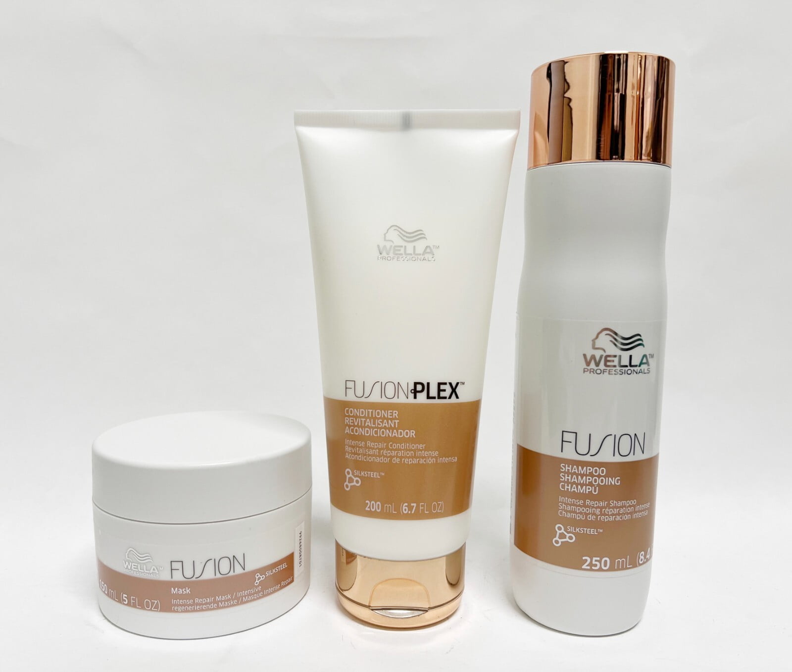 Wella Fusion Plex Shampoo 8.4 oz Conditioner 6.7 oz Mask 5 oz Trio Set ...