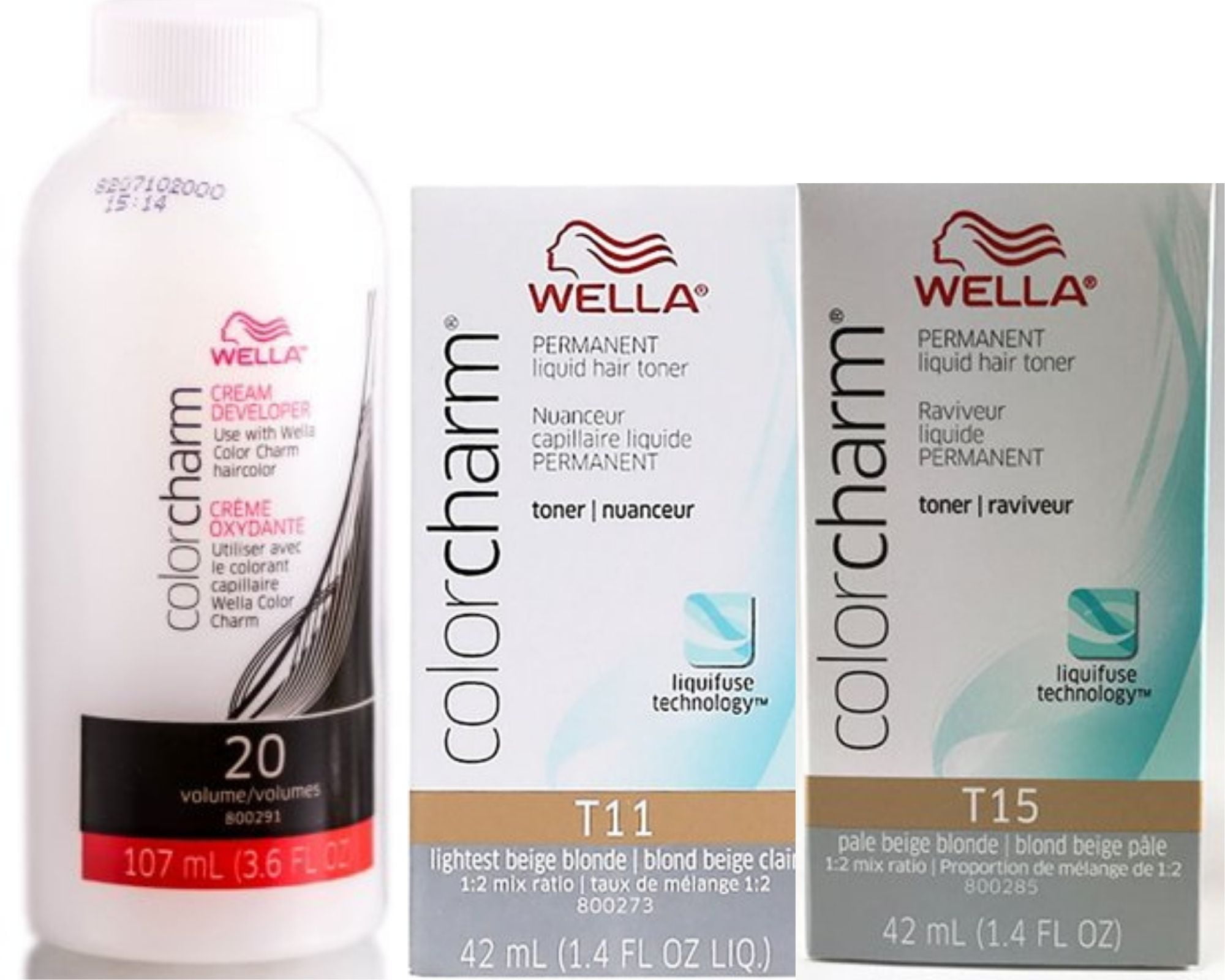 Wella Permanent Liquid Toner Color Charm in T11 & T15 w/ CC Creme 20 ...