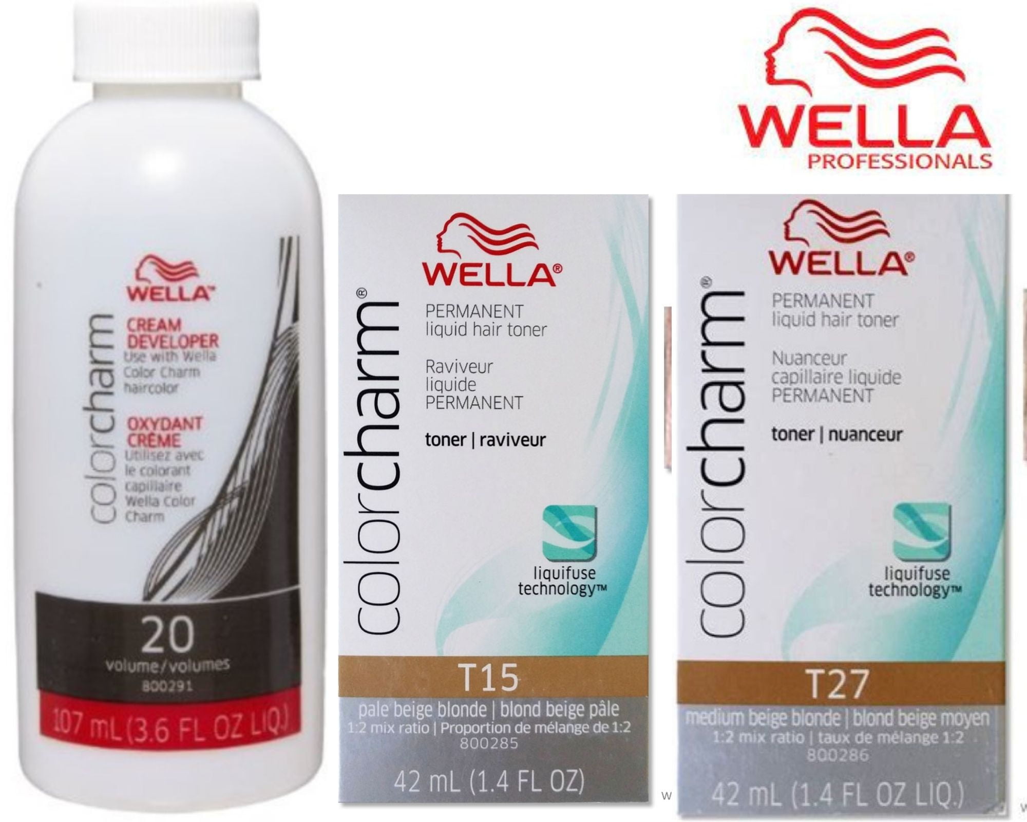 Wella Permanent Liquid Toner Color Charm in T15 & T27 w/ CC Creme 20 ...
