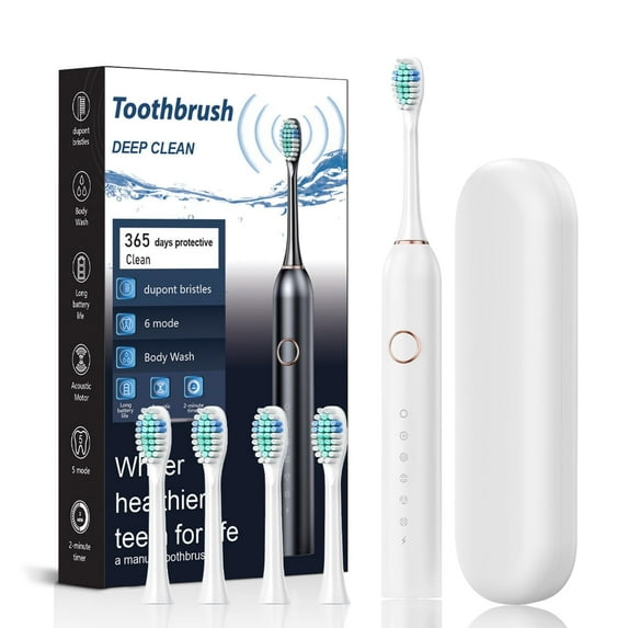 WellaWhite Electric Tootbrush for Adults, 6 Cleaning Modes Sonic Toothbrush with 4 Brush Heads ...