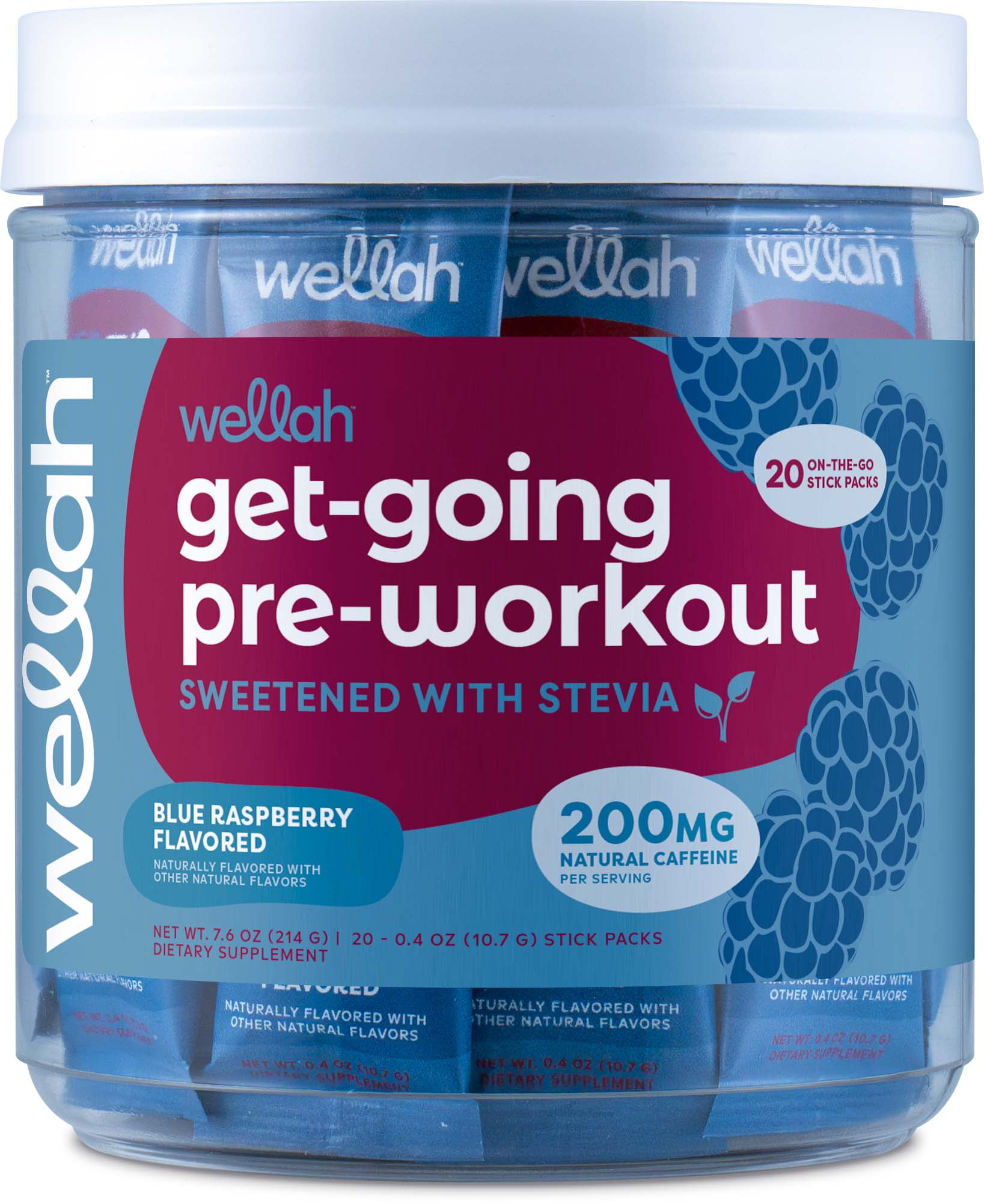 Wellah Get-Going Blue Raspberry Flavored Pre-Workout Stickpacks (20 ...