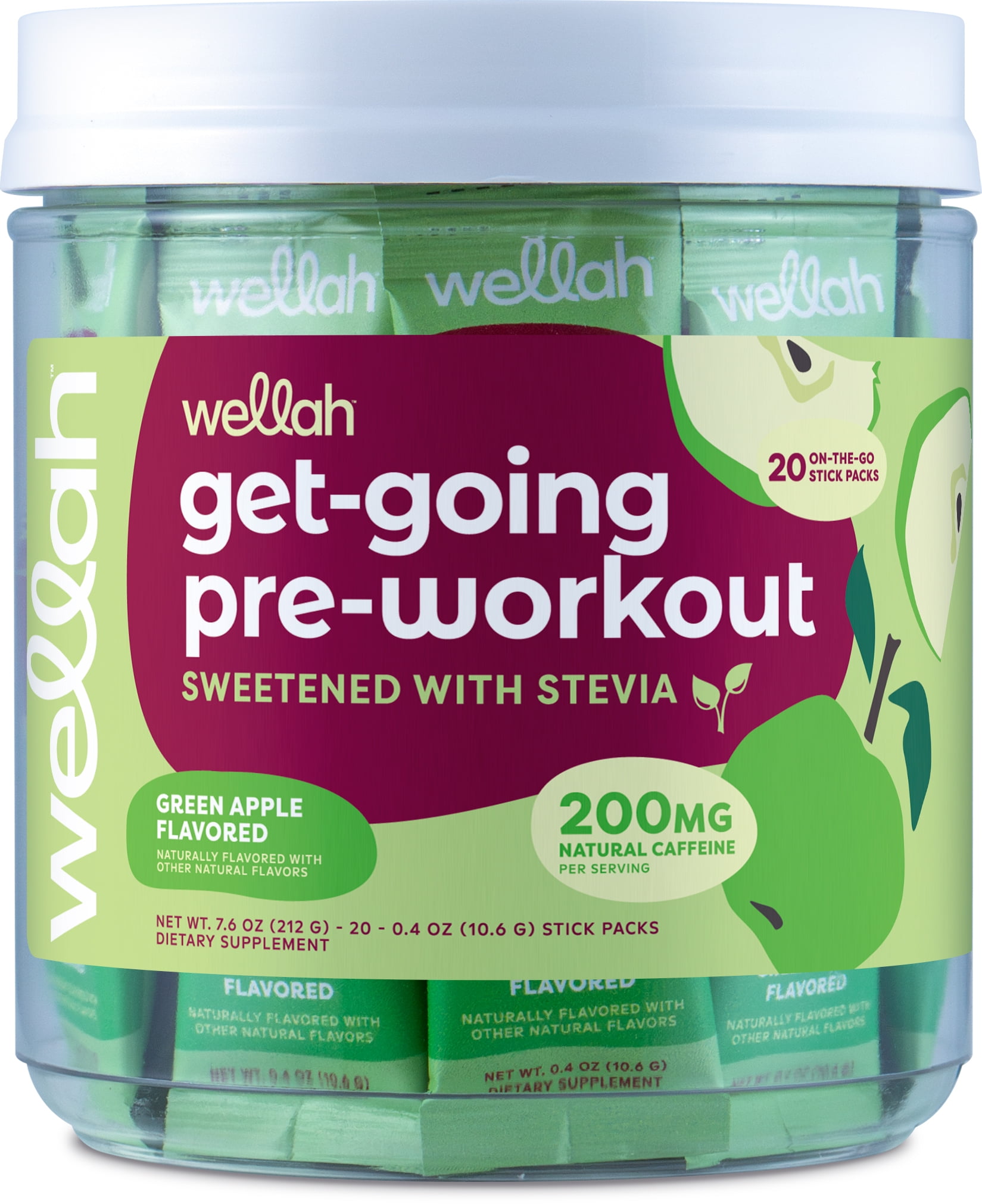 Wellah Get-Going Green Apple Flavored Pre-Workout Stickpacks (20 ...