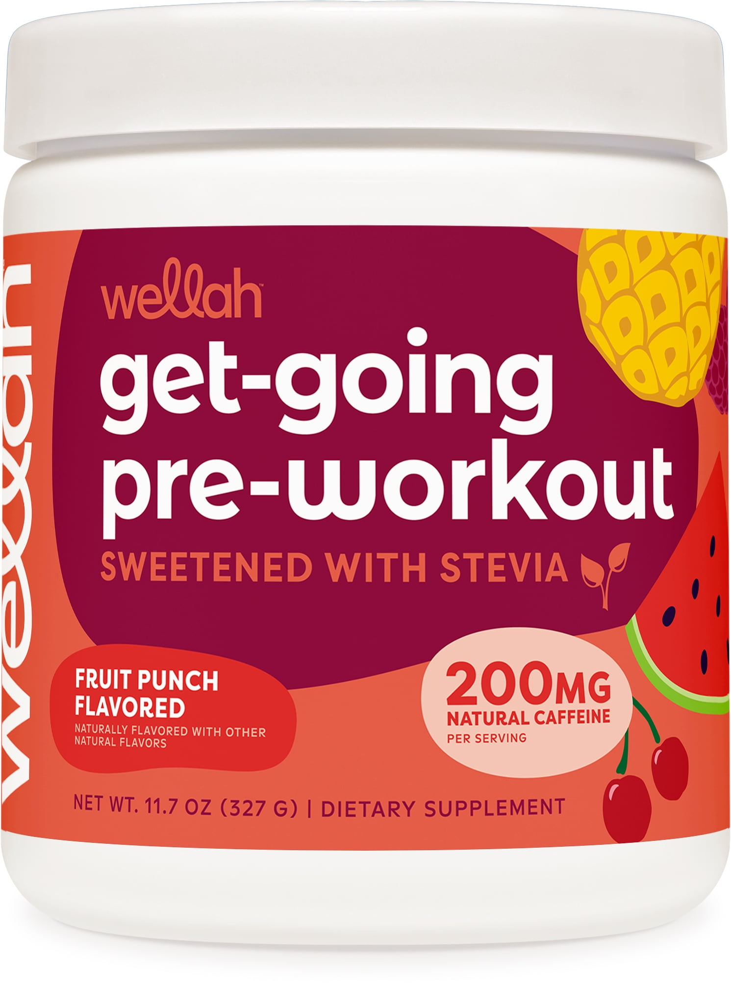 Wellah Get-Going Pre-Workout Drink Mix (Fruit Punch) 200mg Natural ...