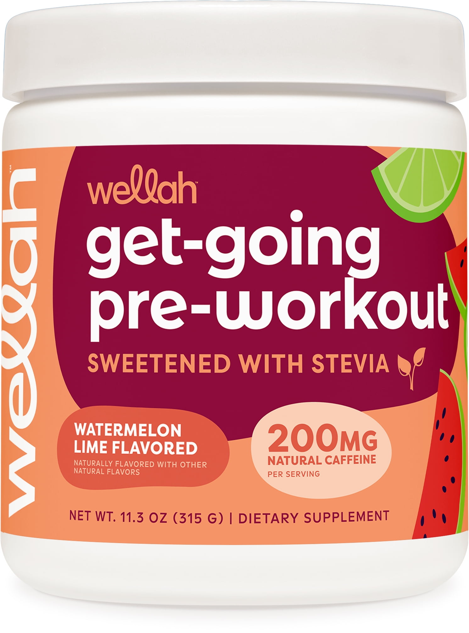 Wellah Get-Going Pre-Workout Drink Mix (Watermelon Lime Flavored, 30 ...
