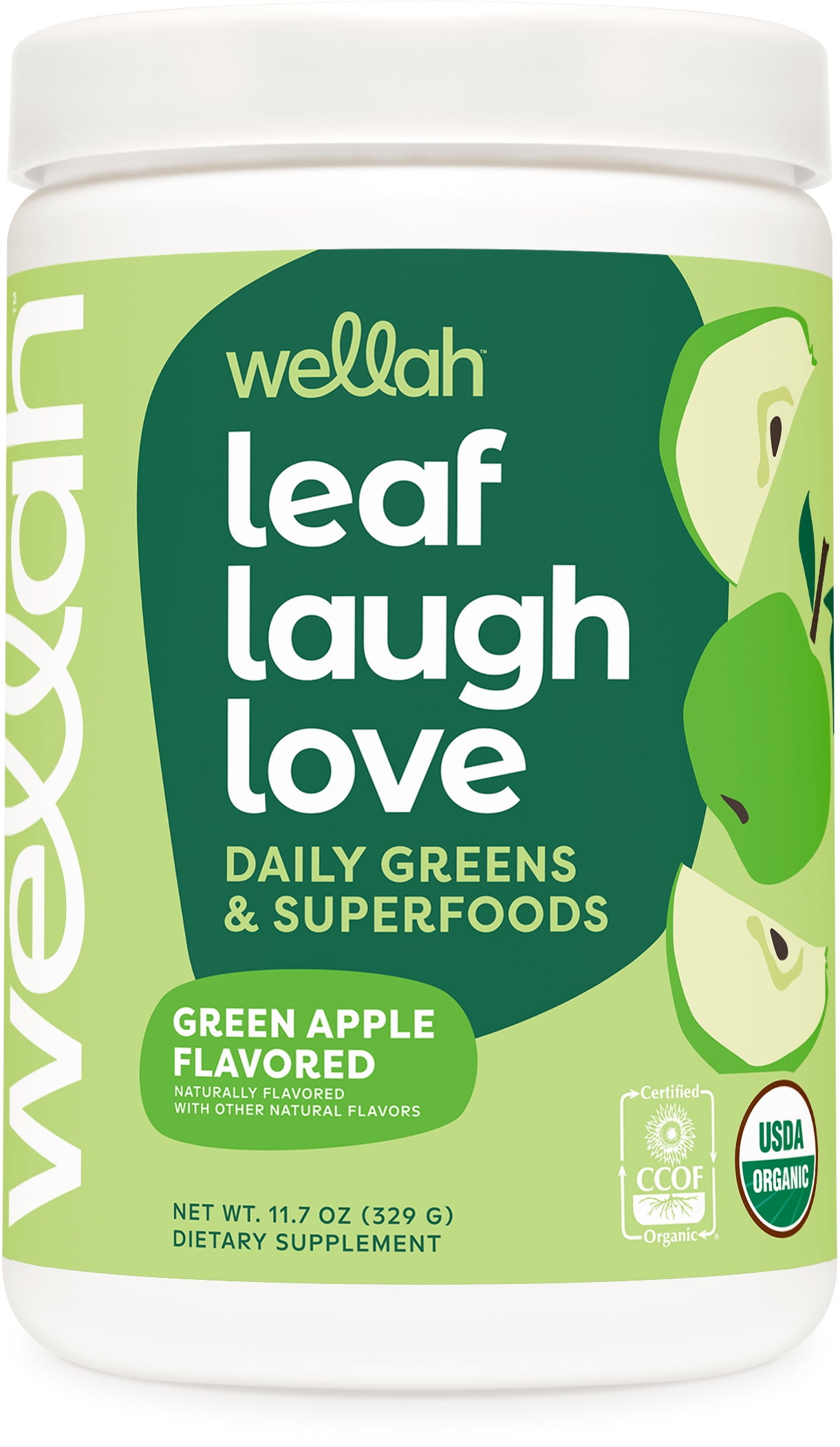 Wellah Leaf, Laugh, Love Super Greens Powder (Green Apple) 30 Servings ...