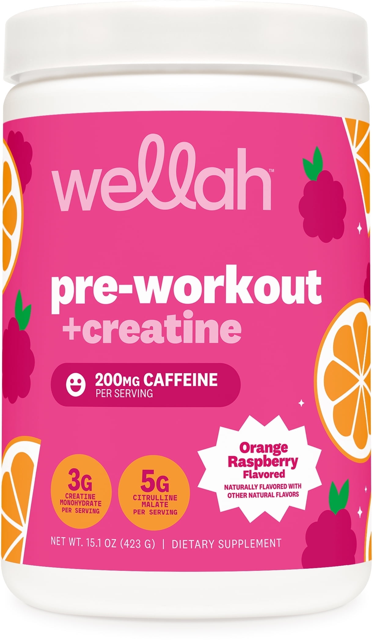 Wellah Pre-Workout + Creatine Powder (30 Servings) Orange Raspberry ...