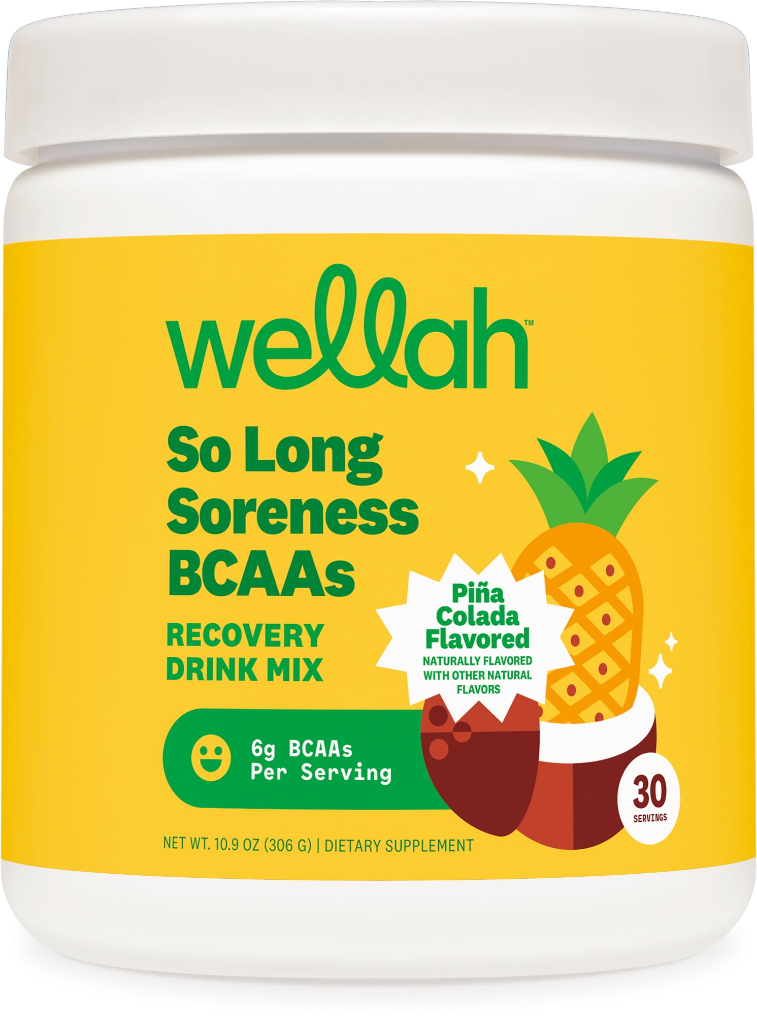 Wellah So Long Soreness BCAA Powder (Pina Colada Flavored) 30 Servings ...