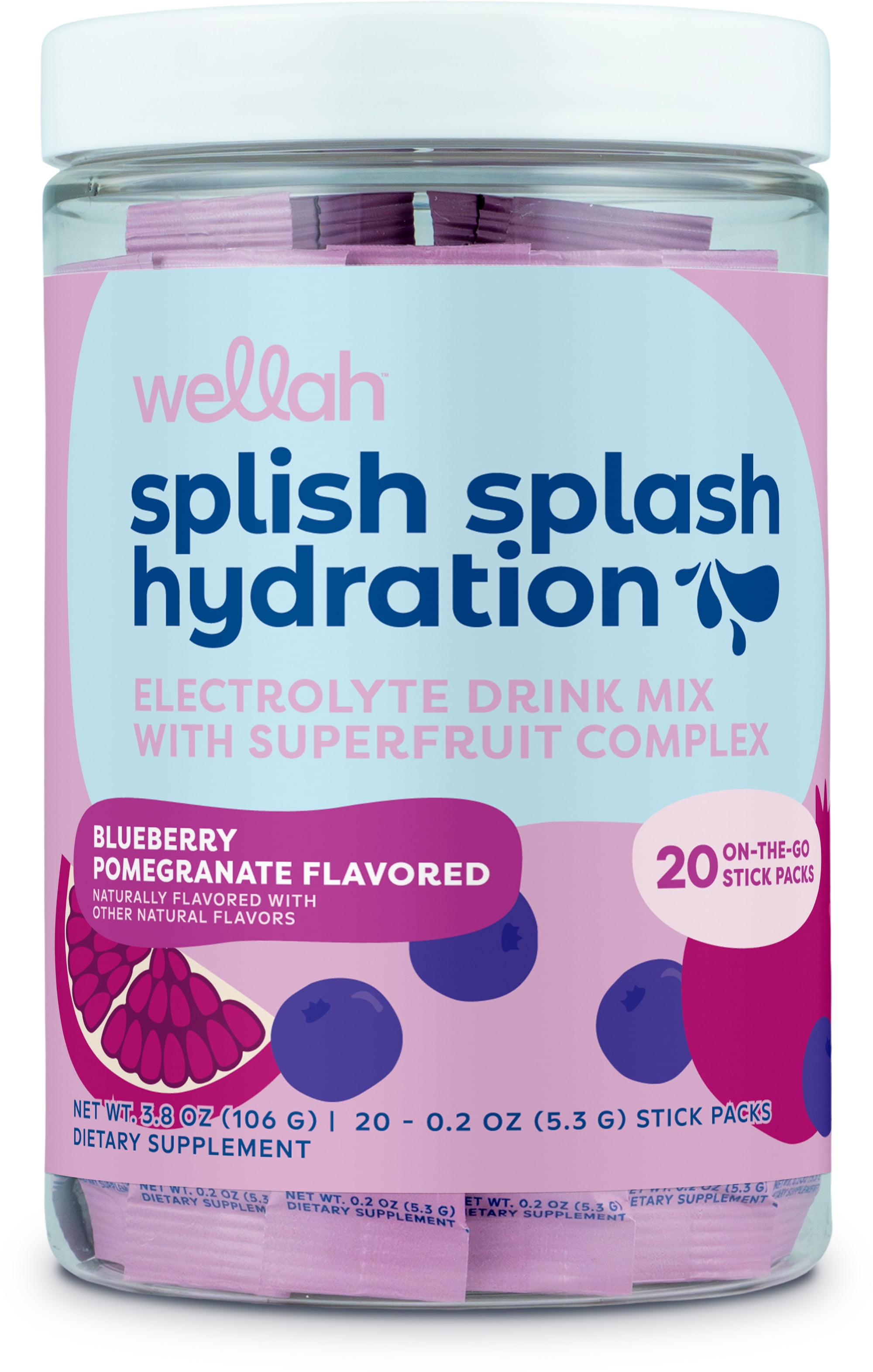 Wellah Splish Splash Hydration (Blueberry Pomegranate) 20 Stick Packs ...
