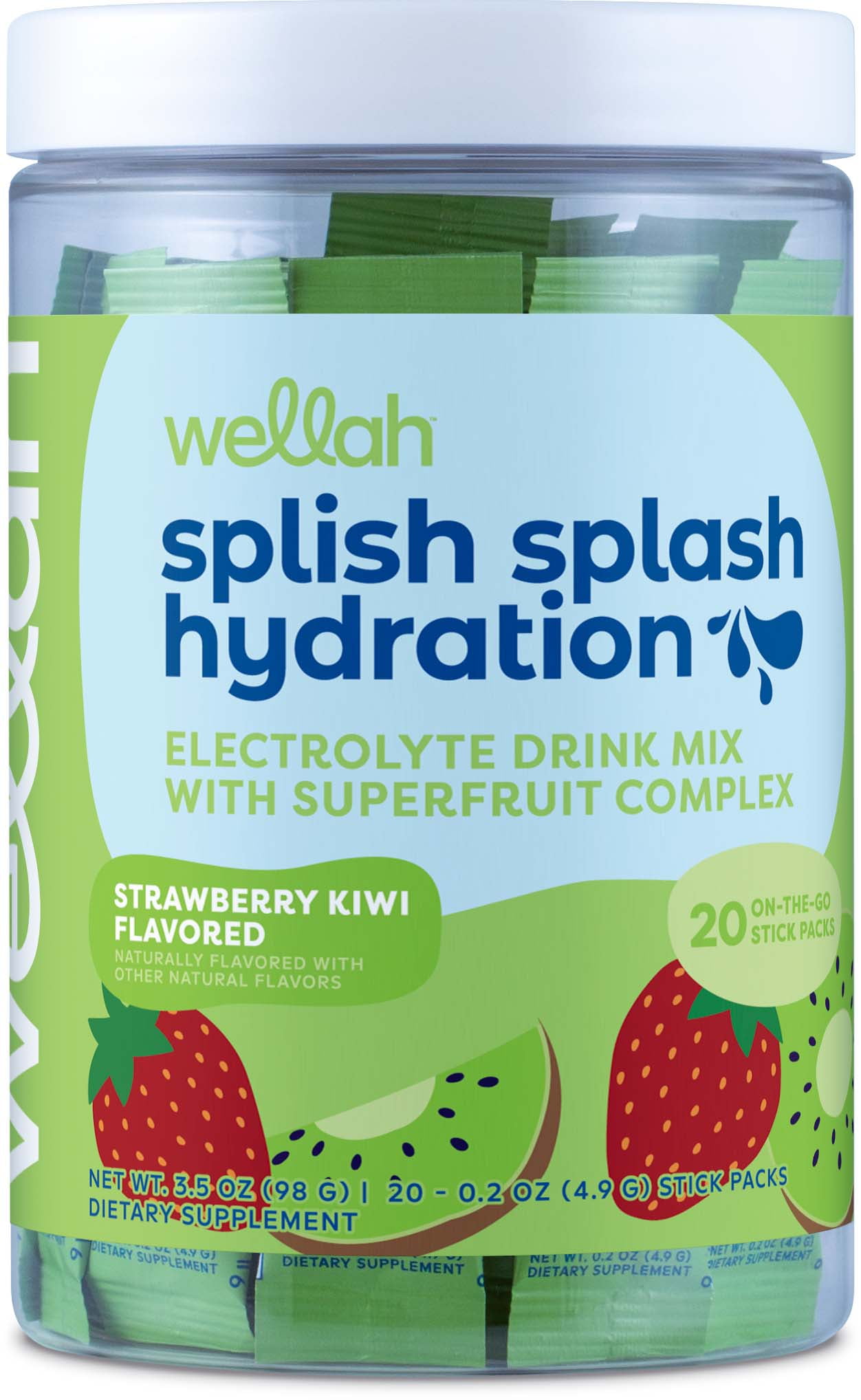 Wellah Splish Splash Hydration (Strawberry Kiwi Flavor) 20 Stick Packs ...